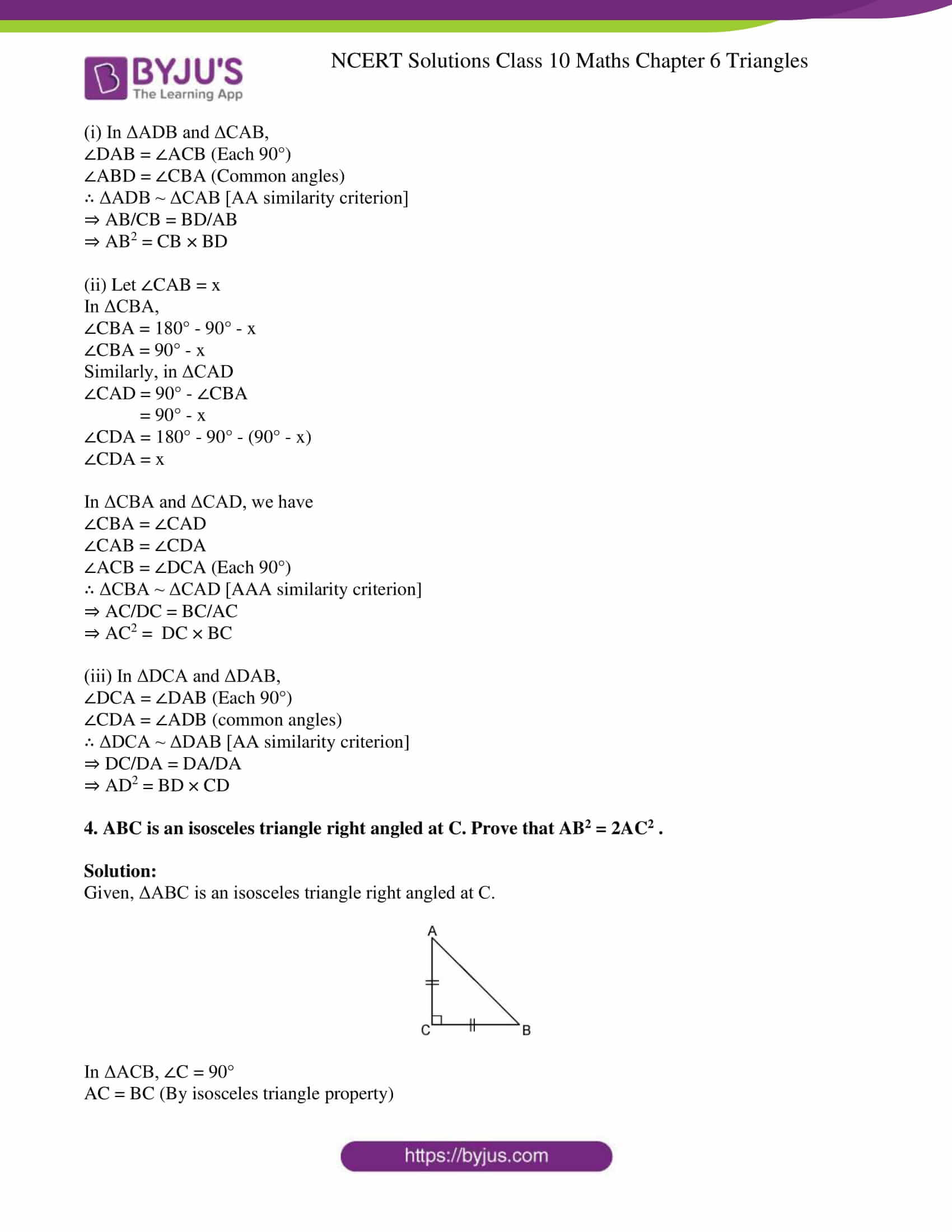NCERT Solutions for Class 10 Maths Chapter 6 Triangles