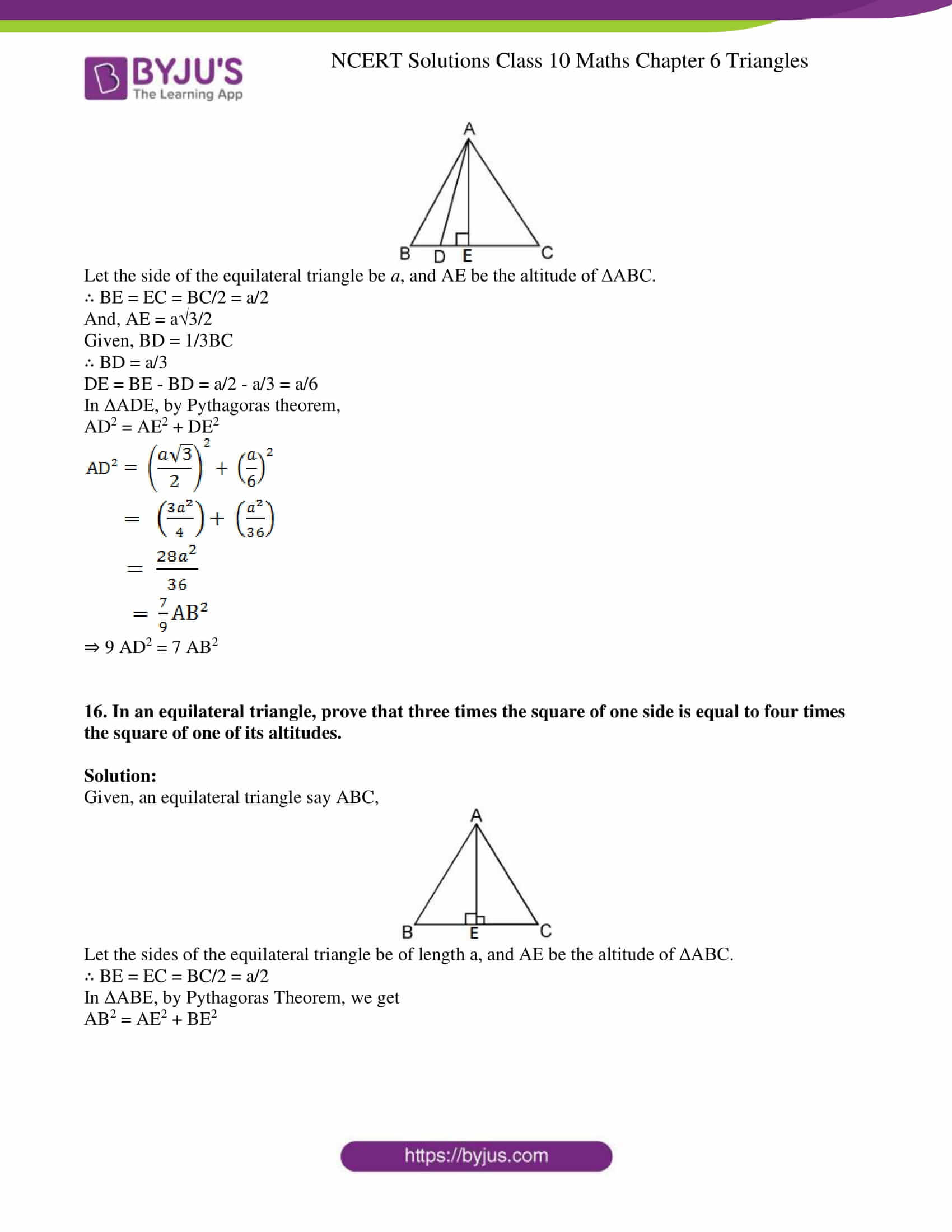 NCERT Solutions for Class 10 Maths Chapter 6 Triangles