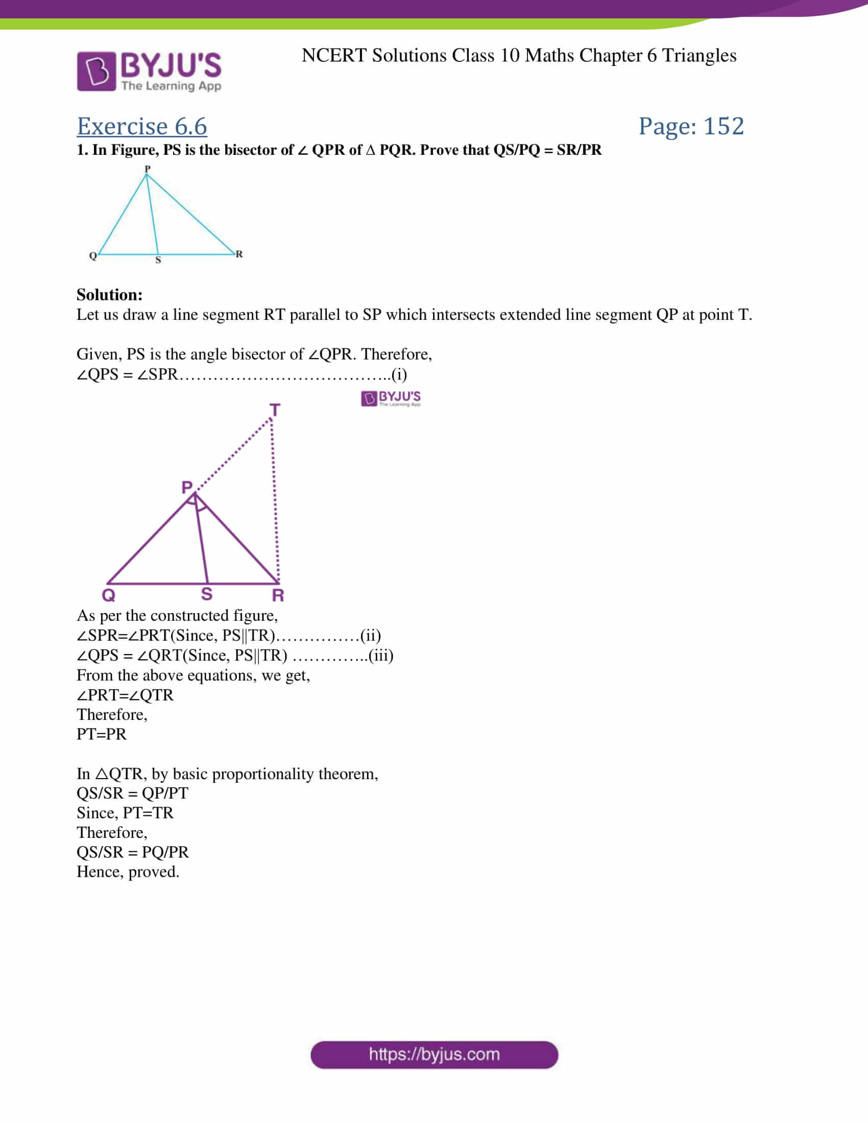 NCERT Solutions for Class 10 Maths Chapter 6 Triangles