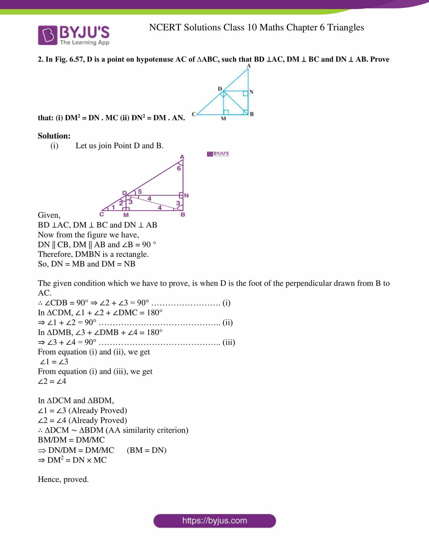 NCERT Solutions for Class 10 Maths Chapter 6 Triangles