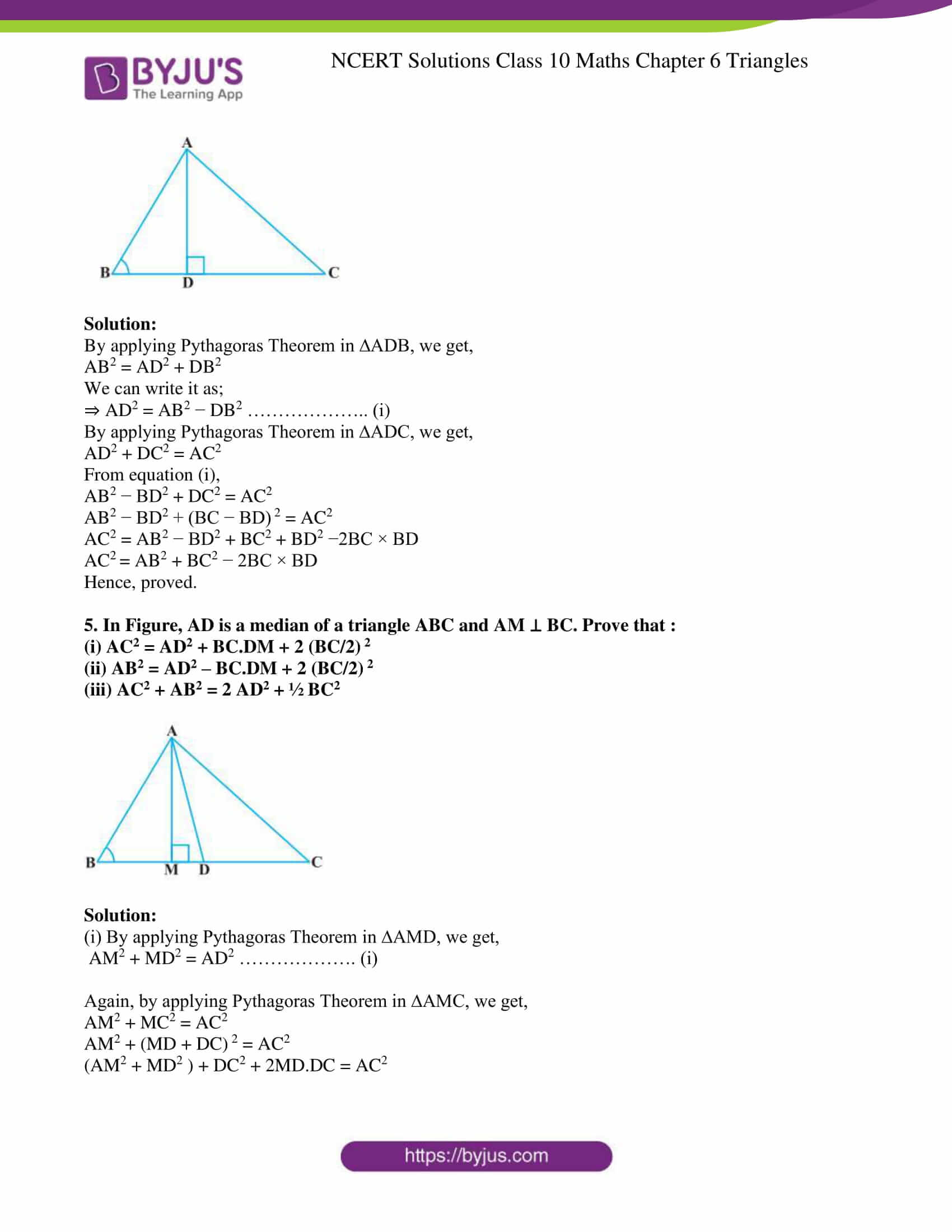 NCERT Solutions for Class 10 Maths Chapter 6 Triangles