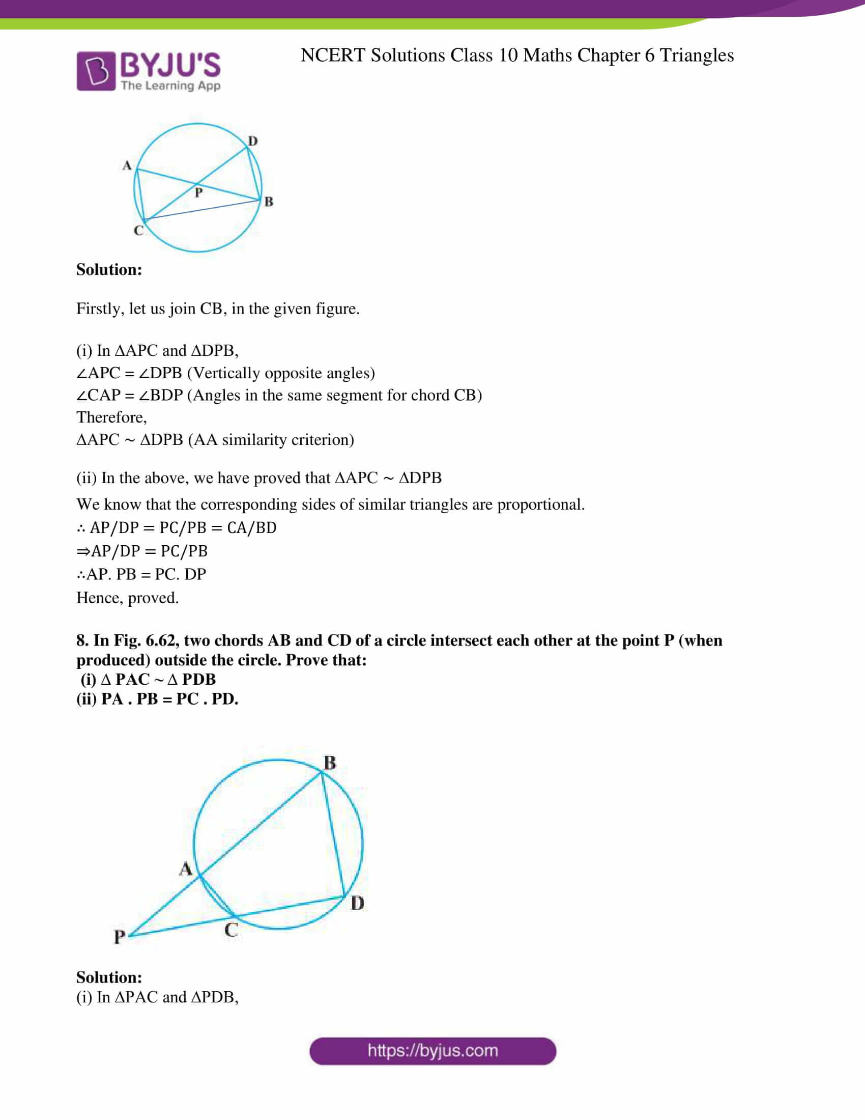 NCERT Solutions for Class 10 Maths Chapter 6 Triangles