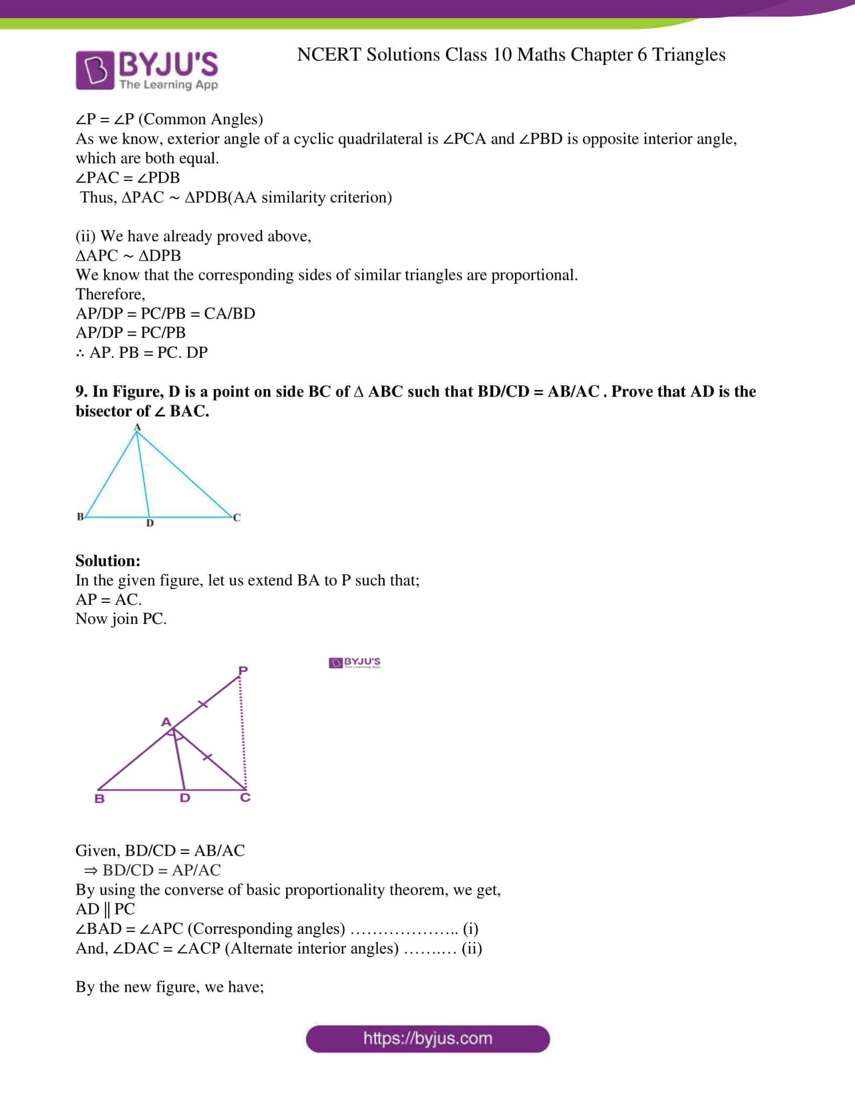 NCERT Solutions for Class 10 Maths Chapter 6 Triangles