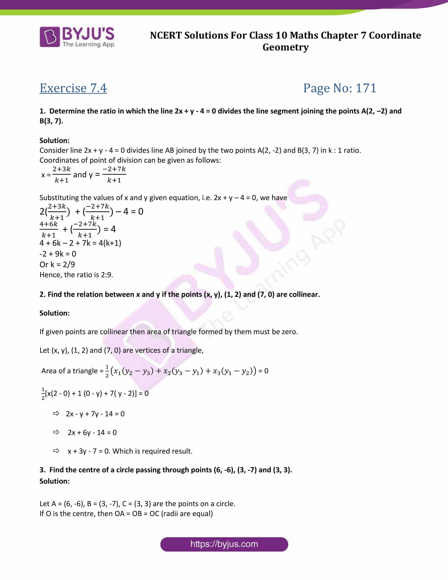 NCERT Solutions Class 10 Maths Chapter 7 Coordinate Geometry