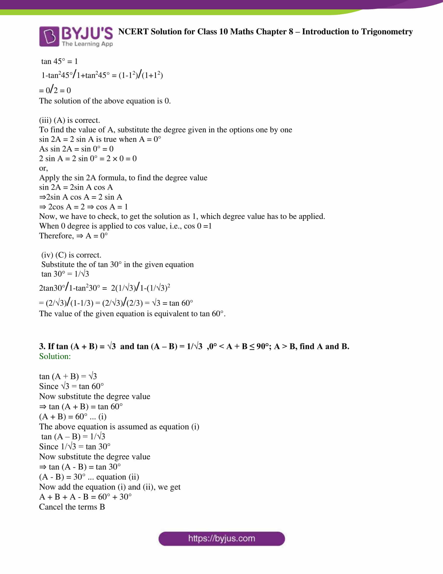 NCERT Solutions for Class 10 Maths Chapter 8 Introduction to Trigonometry