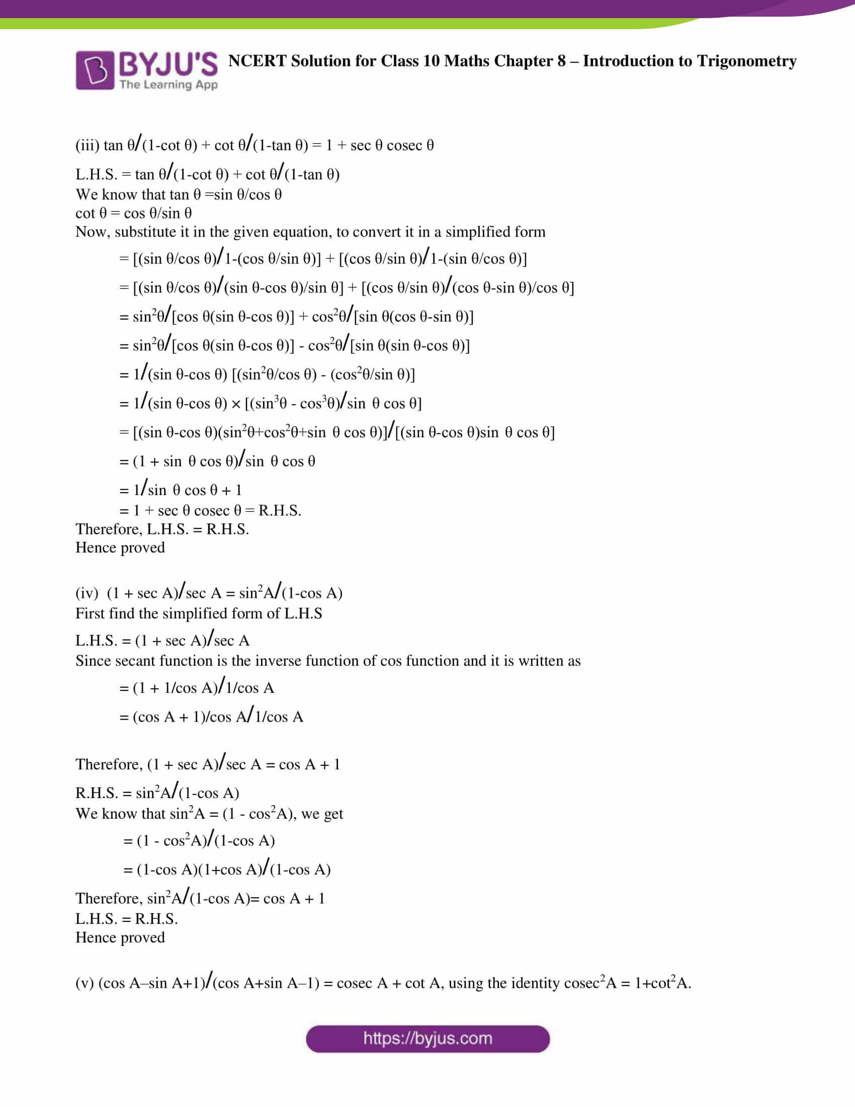 NCERT Solutions for Class 10 Maths Chapter 8 Introduction to Trigonometry