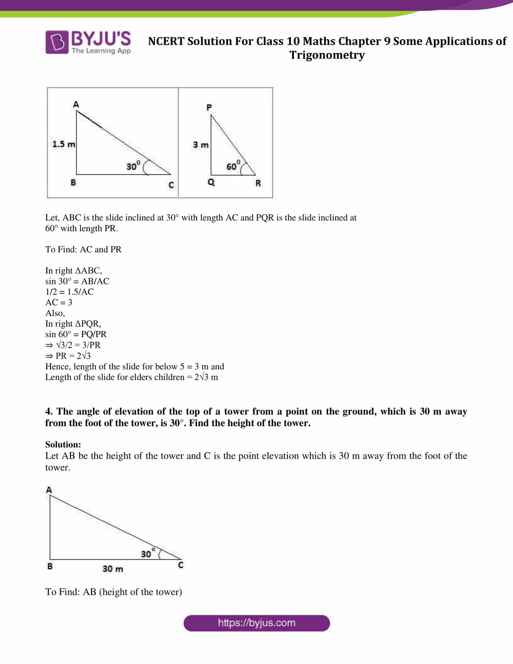 NCERT Solutions for Class 10 Maths Chapter 9 Some Applications of Trigonometry