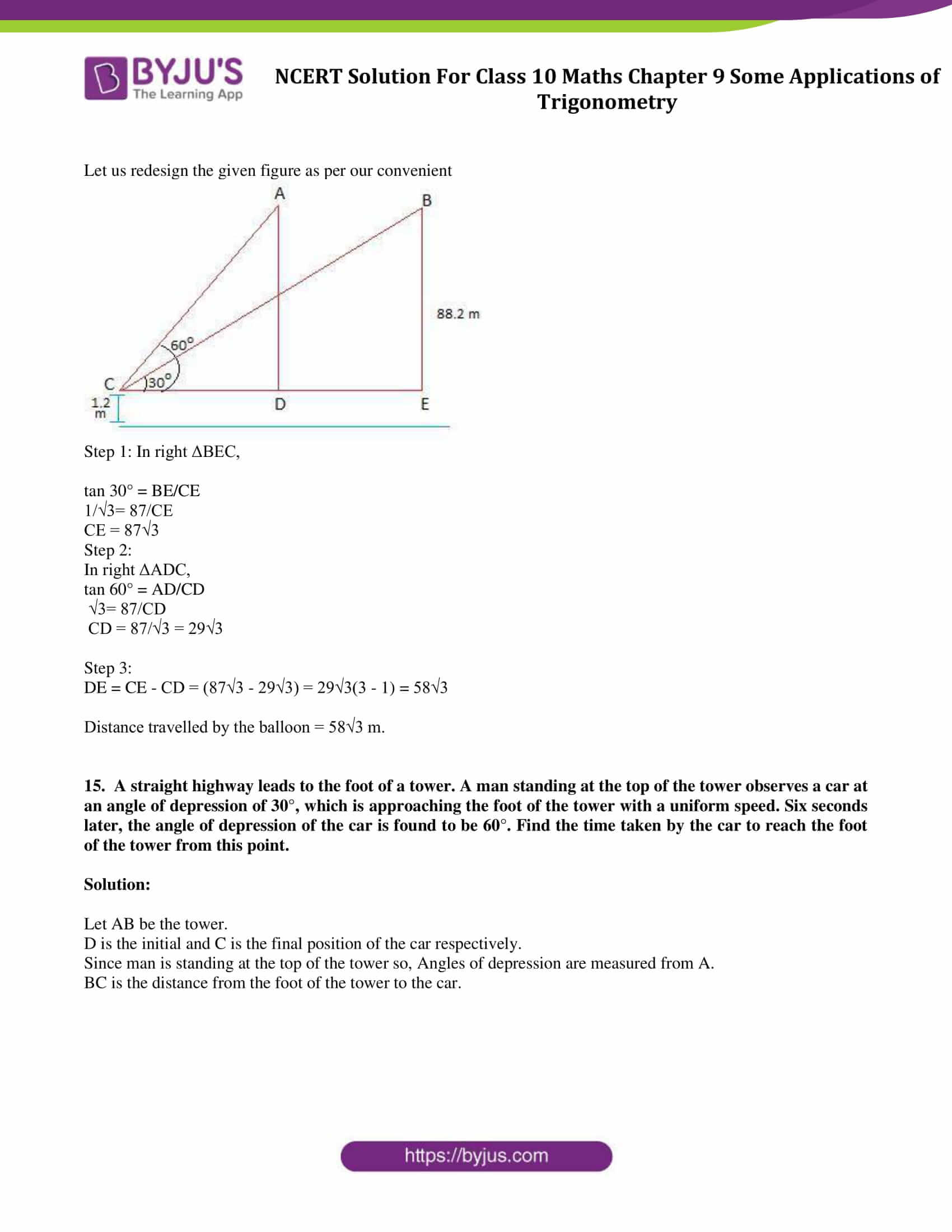 Ncert Solutions For Class 10 Maths Chapter 9 Some Applications Of Trigonometry