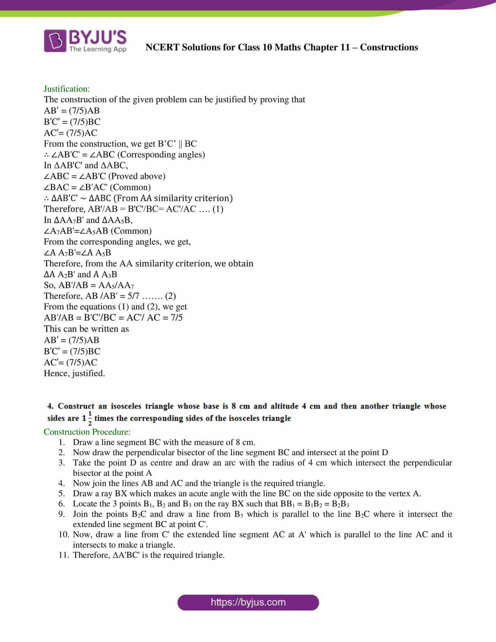 NCERT Solutions Class 10 Maths Chapter 11 Constructions - Download PDF!
