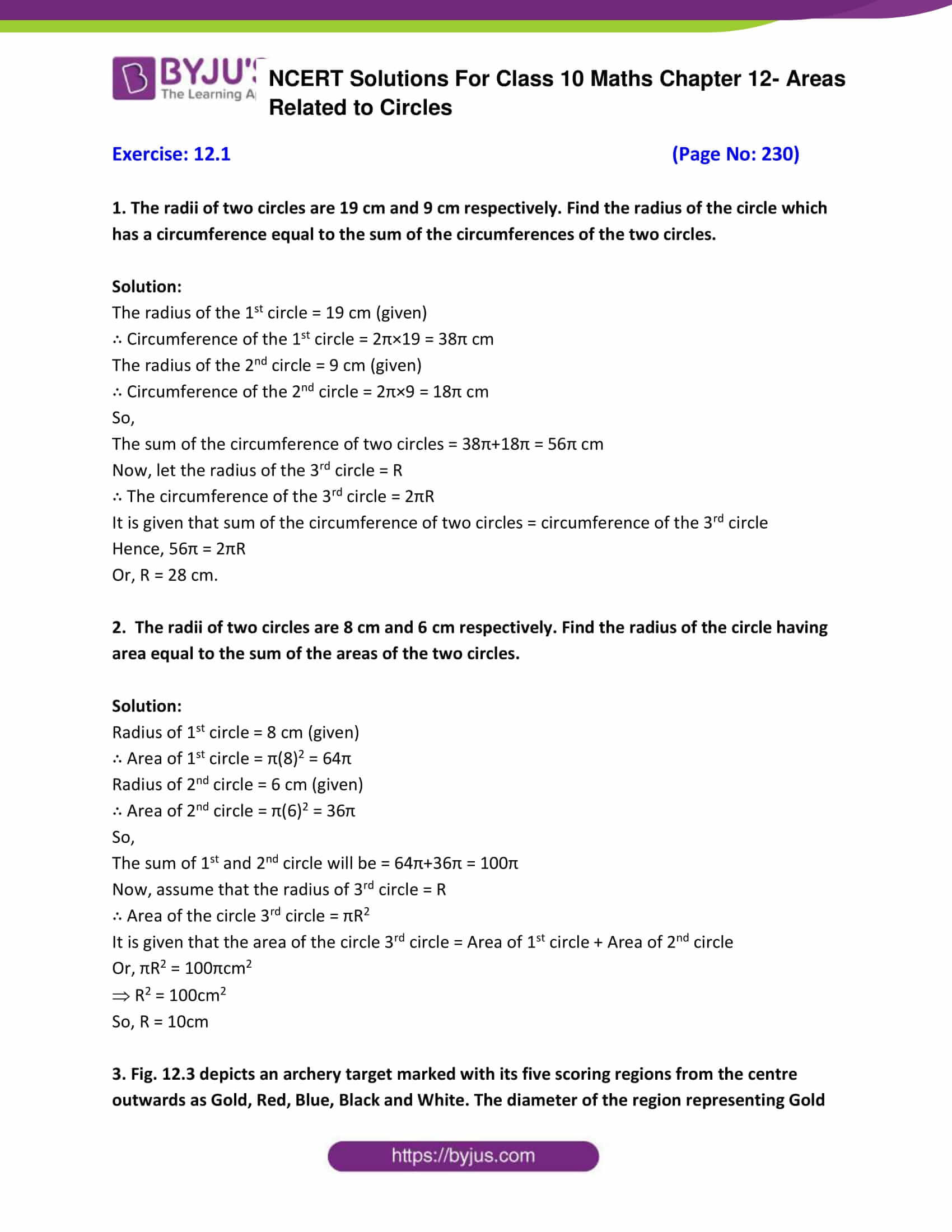 NCERT Solutions for Class 10 Maths Chapter 12 Areas Related to Circles