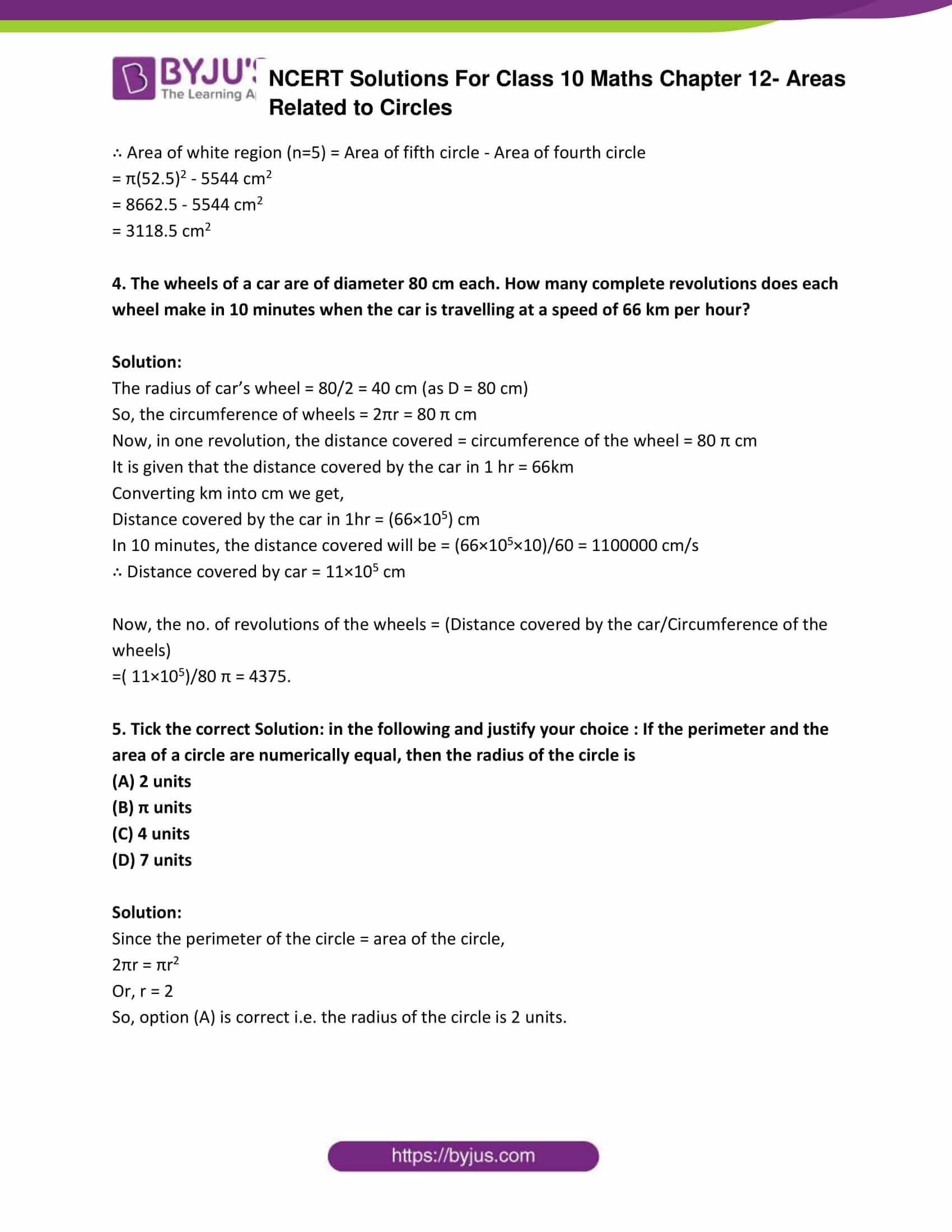 NCERT Solutions for Class 10 Maths Chapter 12 Areas Related to Circles