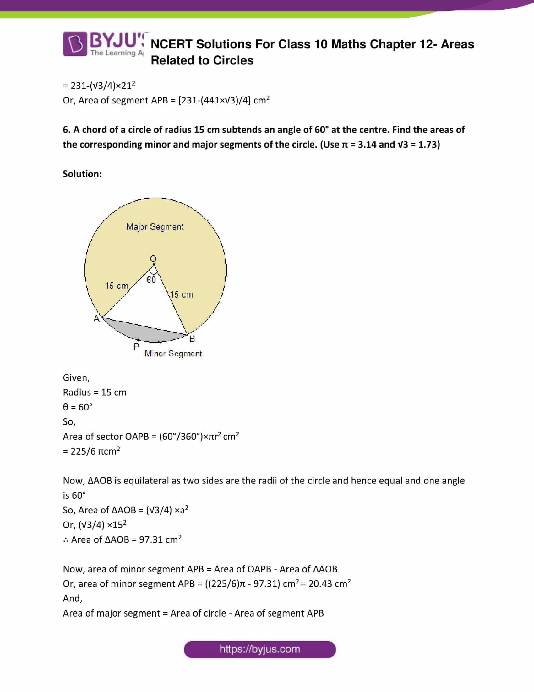 NCERT Solutions for Class 10 Maths Chapter 12 Areas Related to Circles