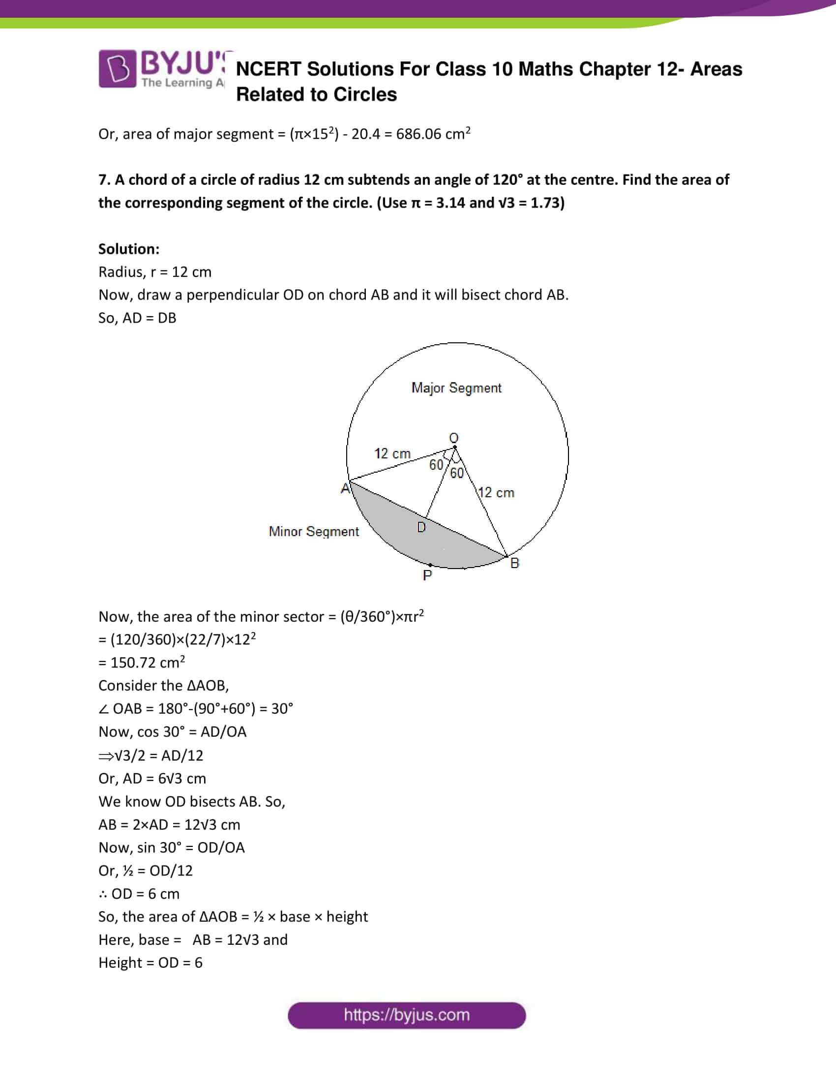 NCERT Solutions for Class 10 Maths Chapter 12 Areas Related to Circles