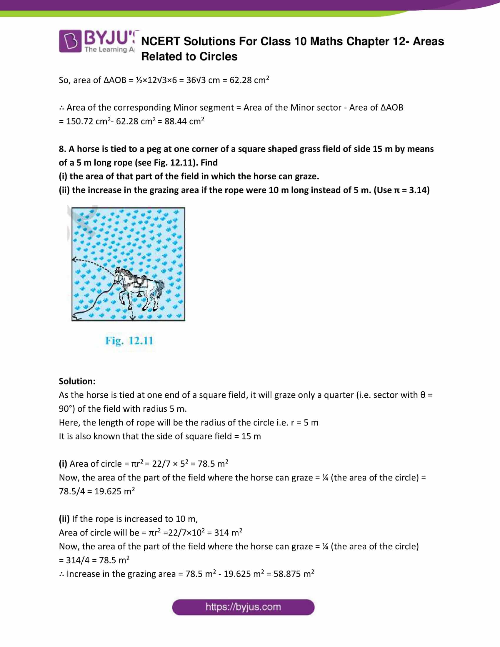 NCERT Solutions for Class 10 Maths Chapter 12 Areas Related to Circles
