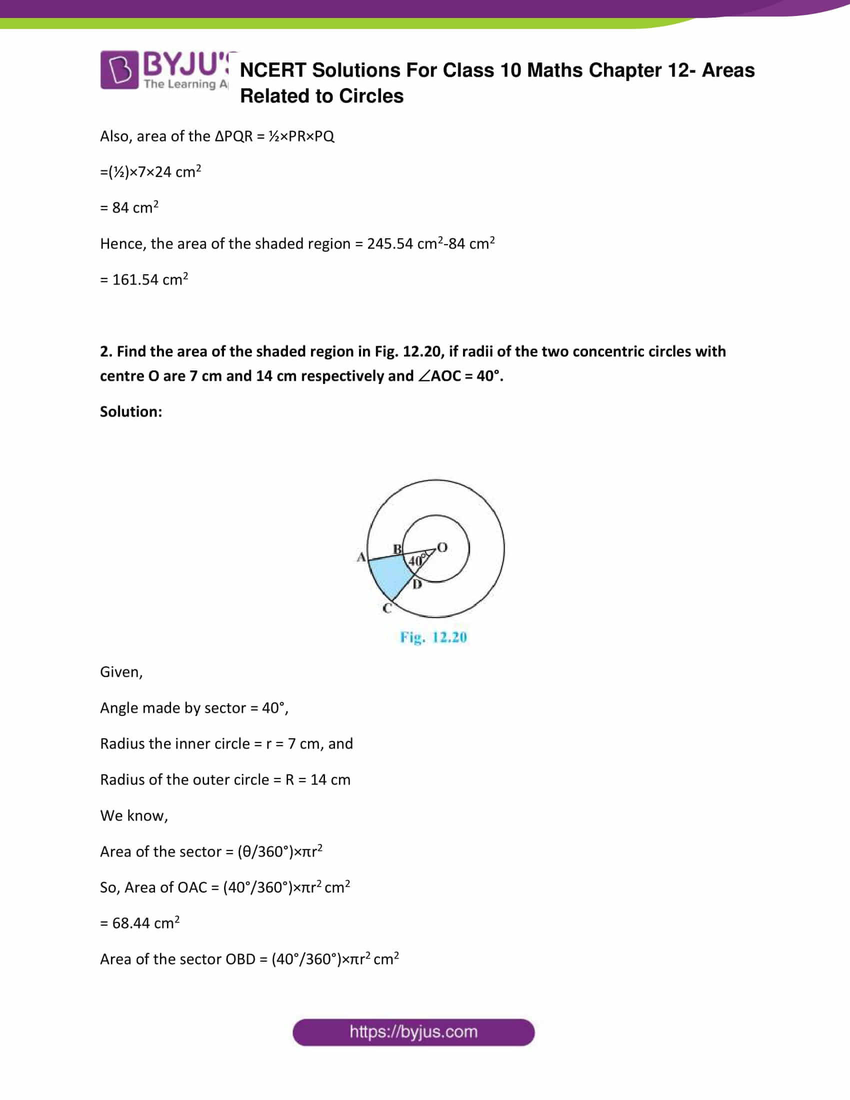 NCERT Solutions for Class 10 Maths Chapter 12 Areas Related to Circles
