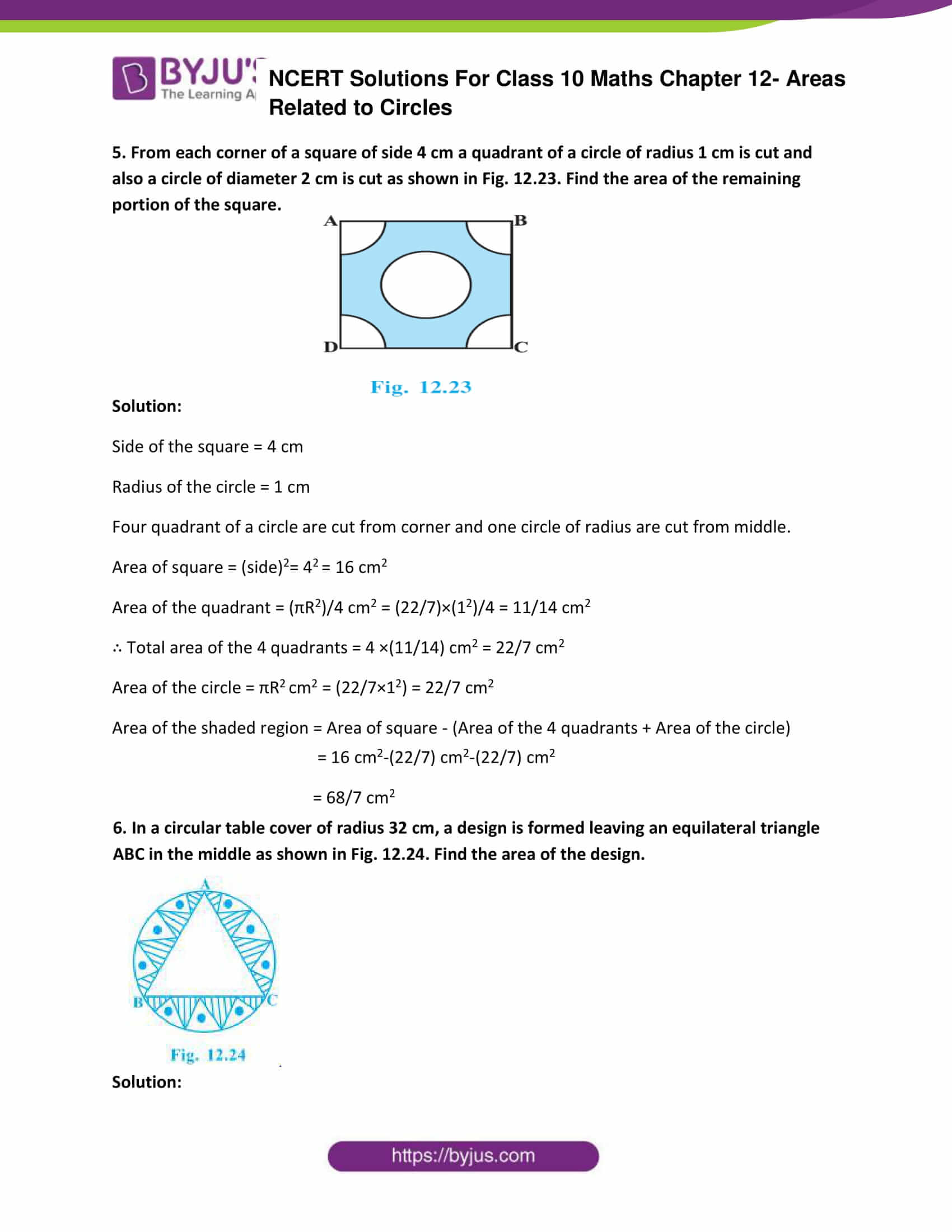 NCERT Solutions for Class 10 Maths Chapter 12 Areas Related to Circles