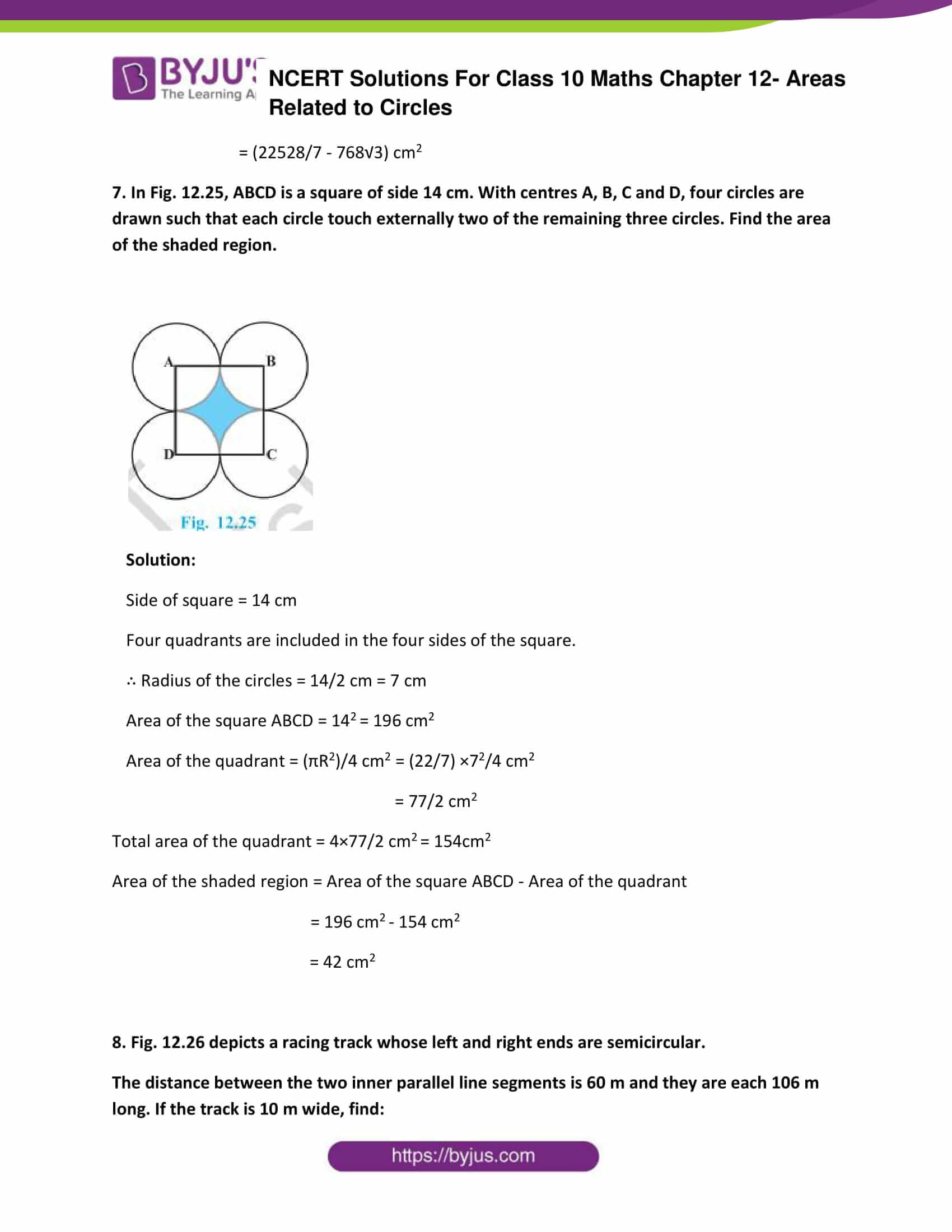 NCERT Solutions for Class 10 Maths Chapter 12 Areas Related to Circles