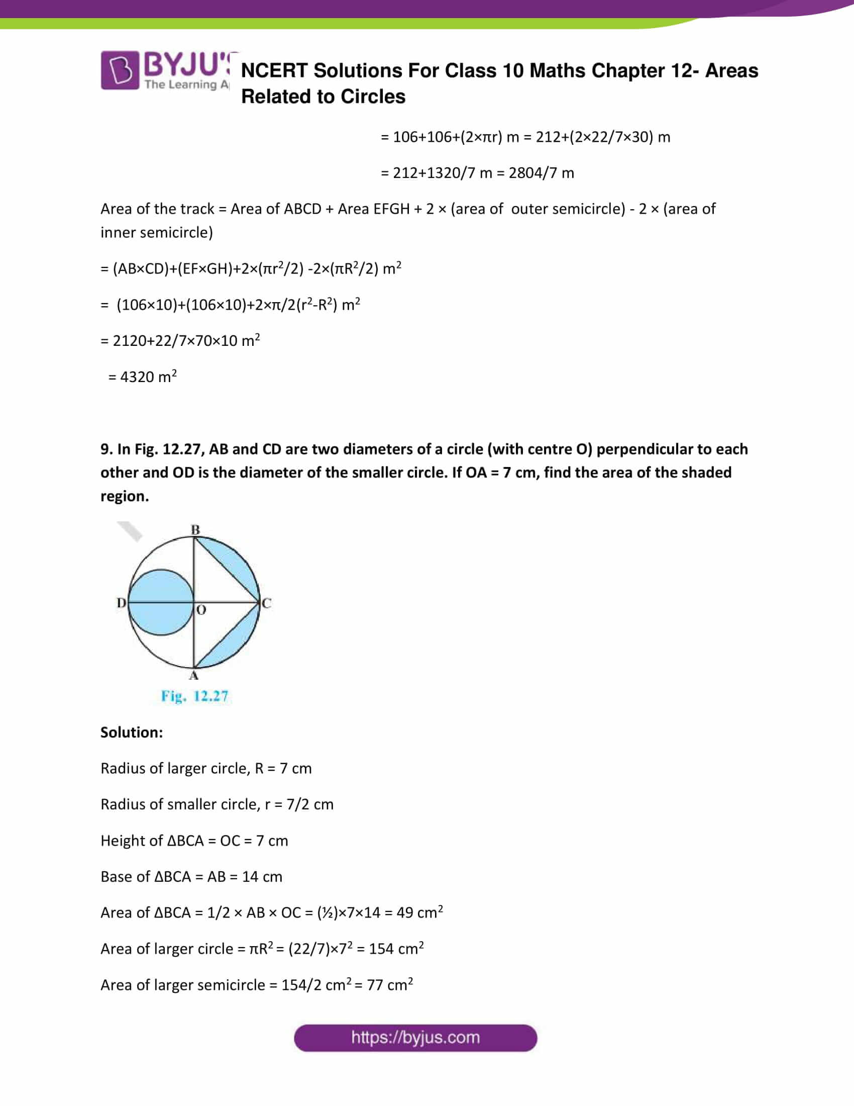 NCERT Solutions for Class 10 Maths Chapter 12 Areas Related to Circles