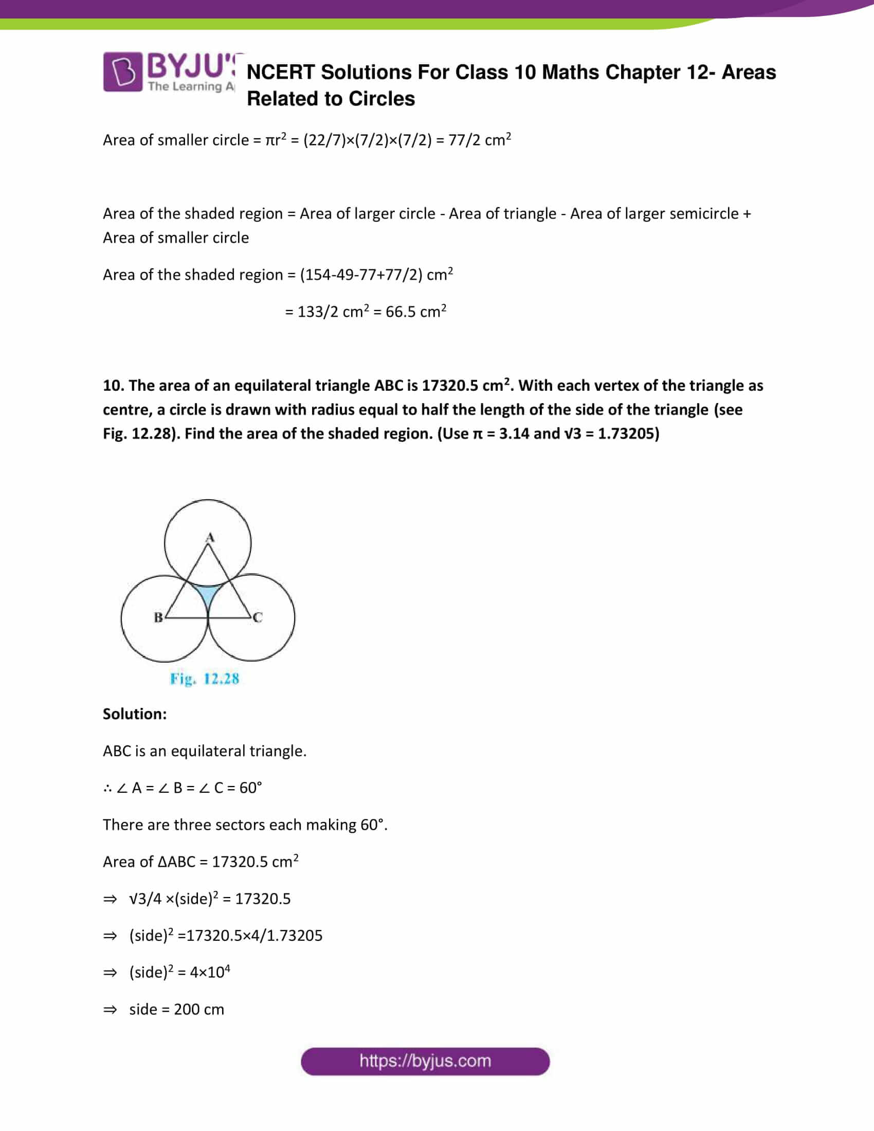 NCERT Solutions for Class 10 Maths Chapter 12 Areas Related to Circles