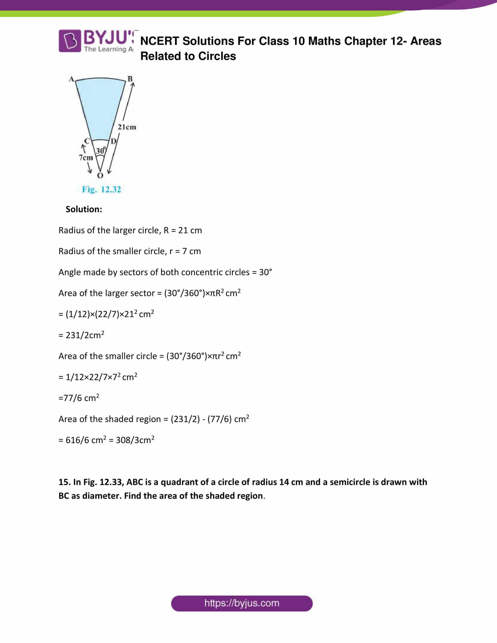 NCERT Solutions for Class 10 Maths Chapter 12 Areas Related to Circles