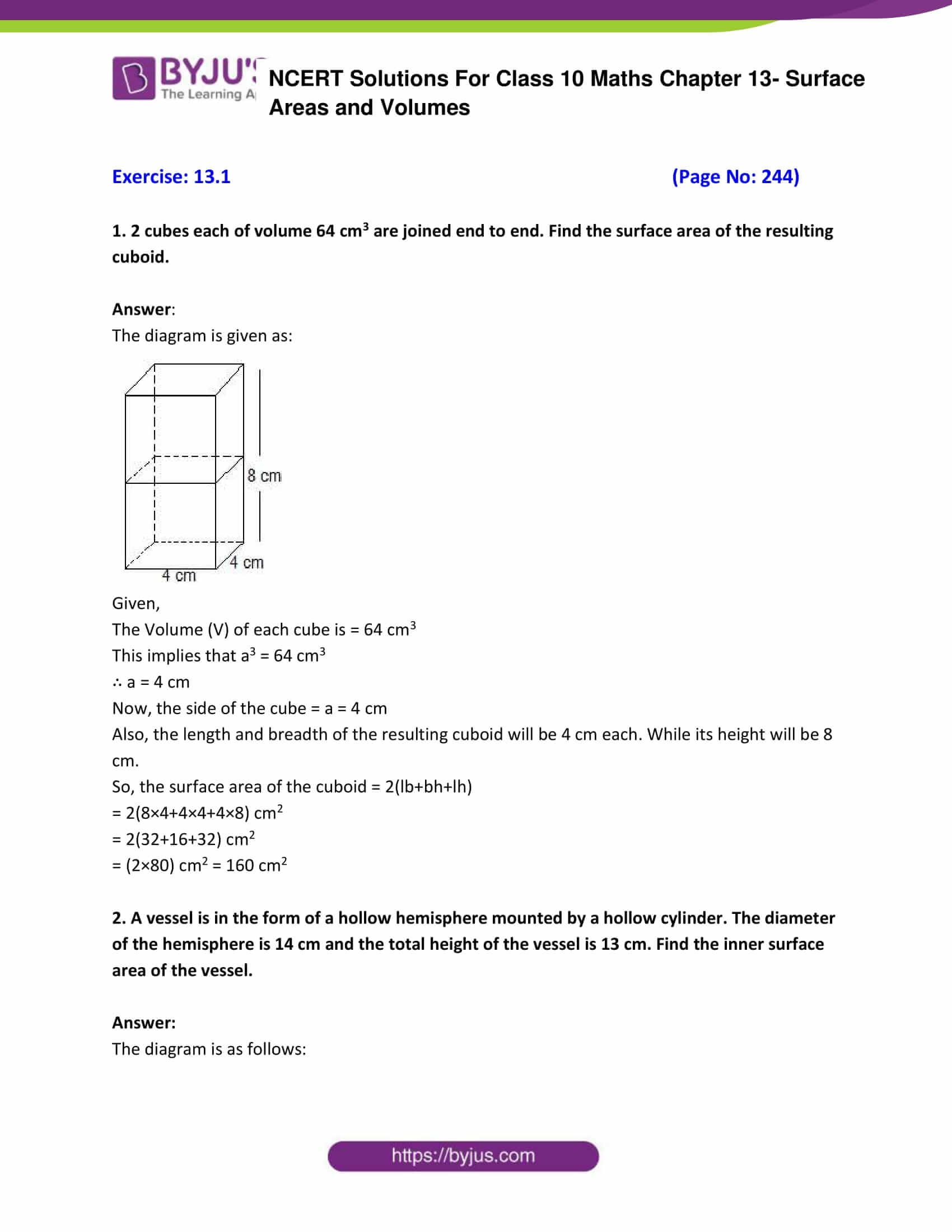 NCERT Solutions for Class 10 Maths Exercise 13.1 Chapter 13- surface areas and volumes