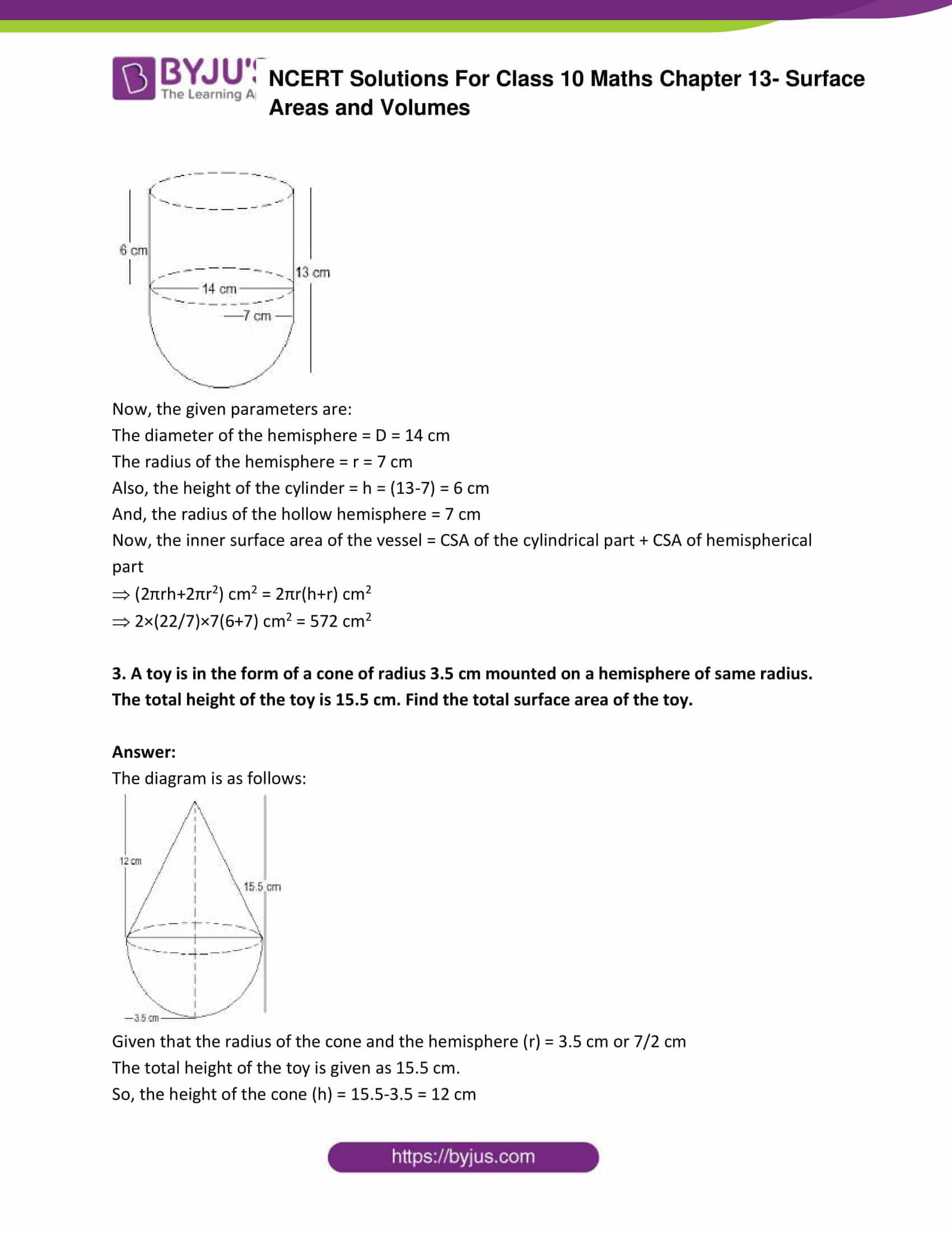 NCERT Solutions Class 10 Maths Chapter 13 Surface Areas and Volumes