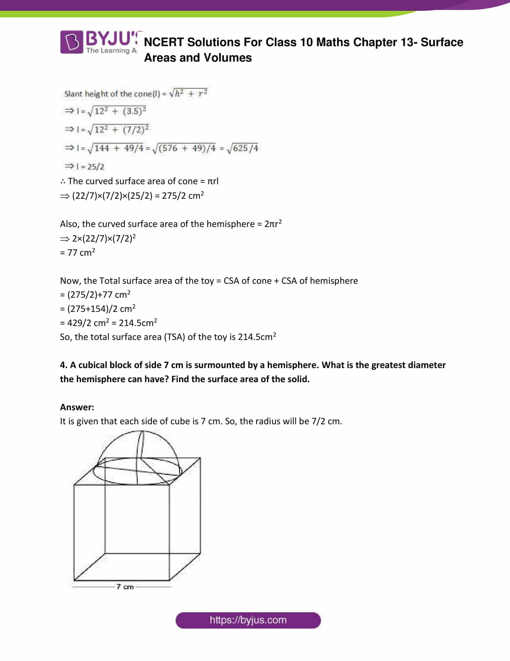 NCERT Solutions Class 10 Maths Chapter 13 Surface Areas and Volumes