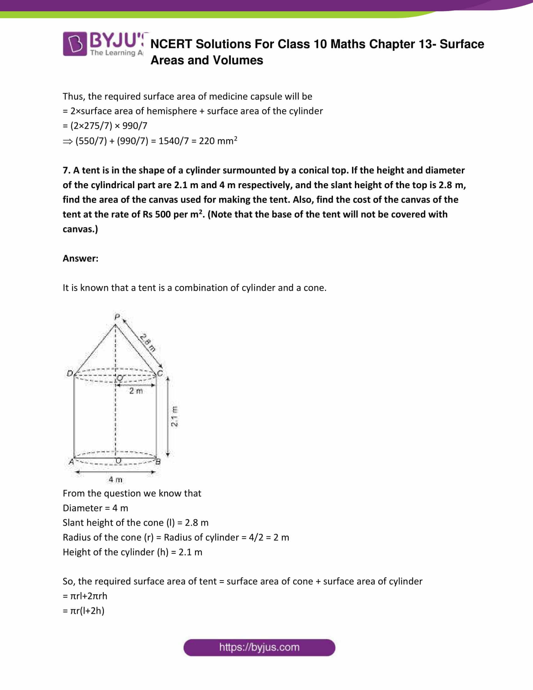 NCERT Solutions Class 10 Maths Chapter 13 Surface Areas and Volumes