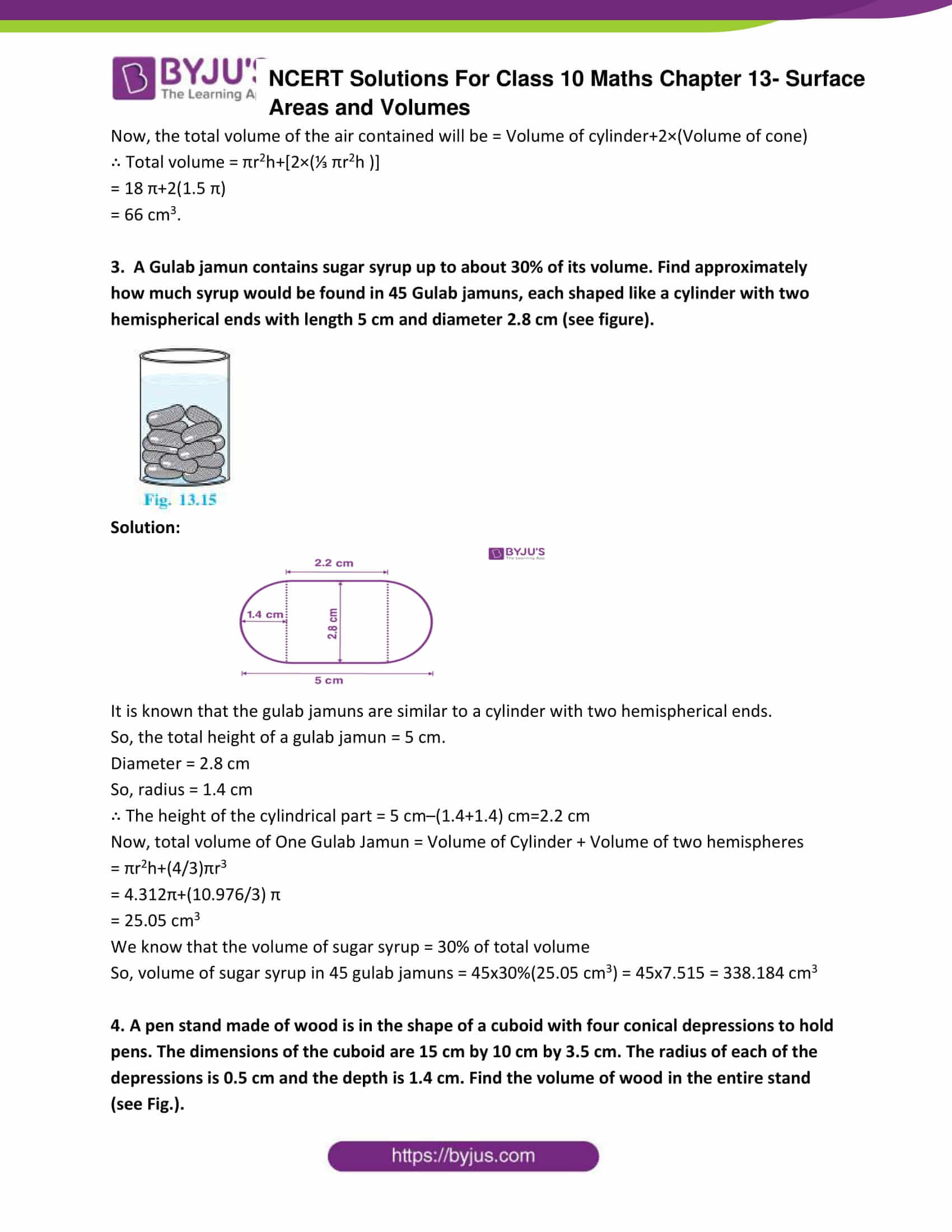 NCERT Solutions for Class 10 Maths Exercise 13.2 Chapter 13- surface areas and volumes