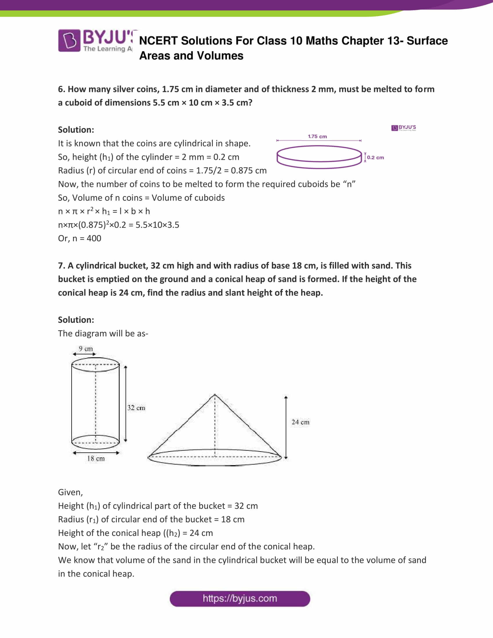 NCERT Solutions Class 10 Maths Chapter 13 Surface Areas and Volumes
