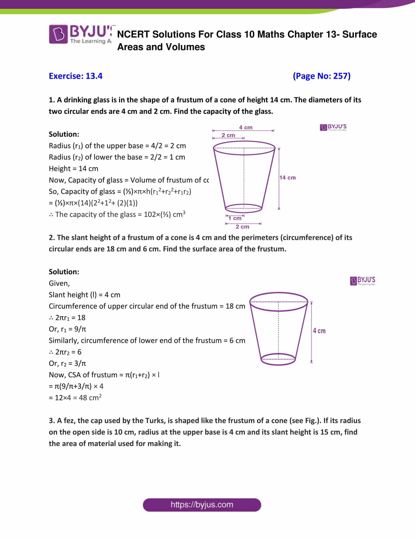 NCERT Solutions for Class 10 Maths Exercise 13.4 Chapter 13- surface areas and volumes