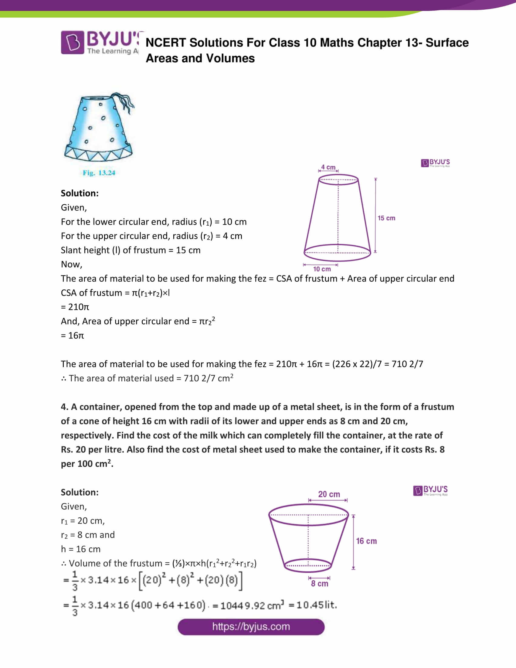 NCERT Solutions for Class 10 Maths Exercise 13.4 Chapter 13- surface ...