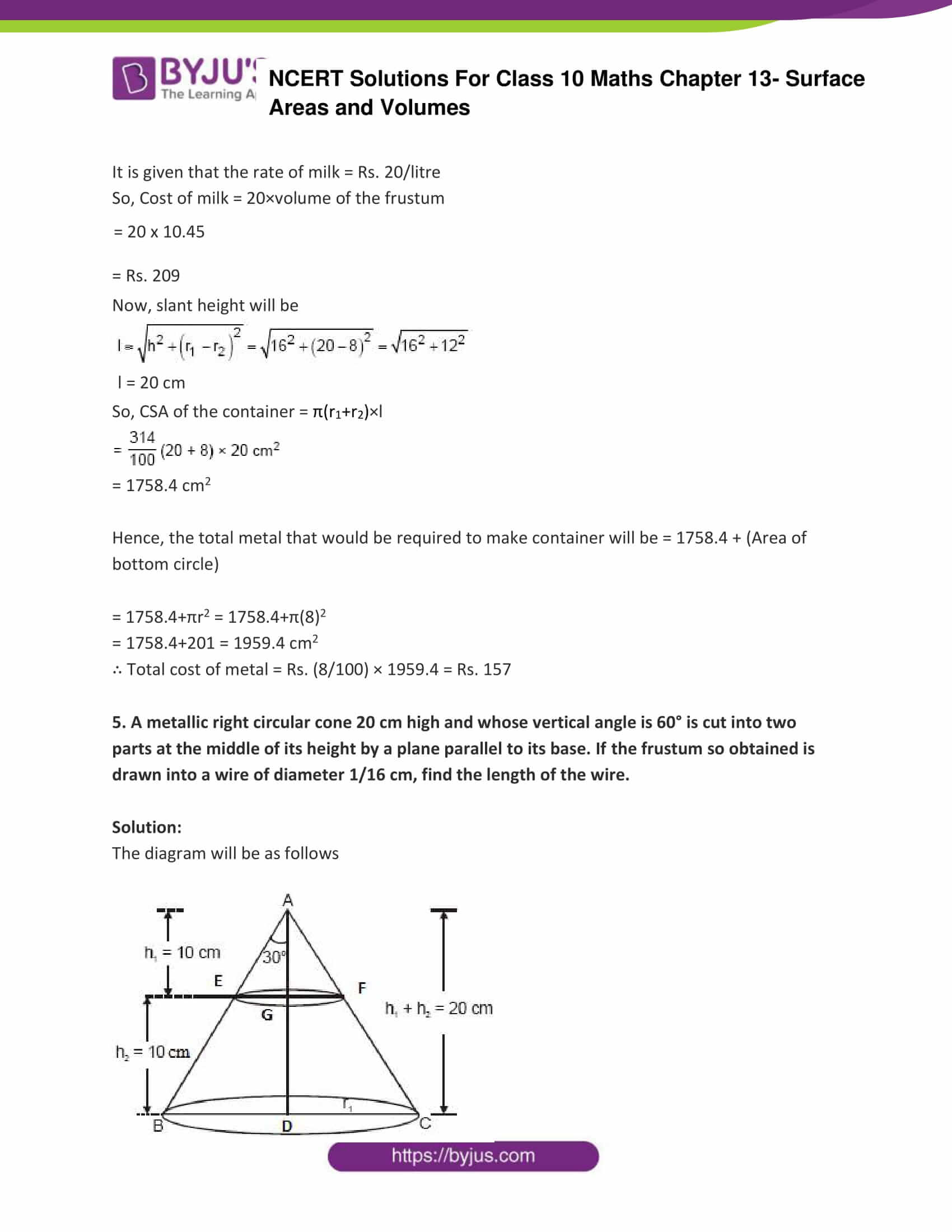 NCERT Solutions Class 10 Maths Chapter 13 Surface Areas and Volumes