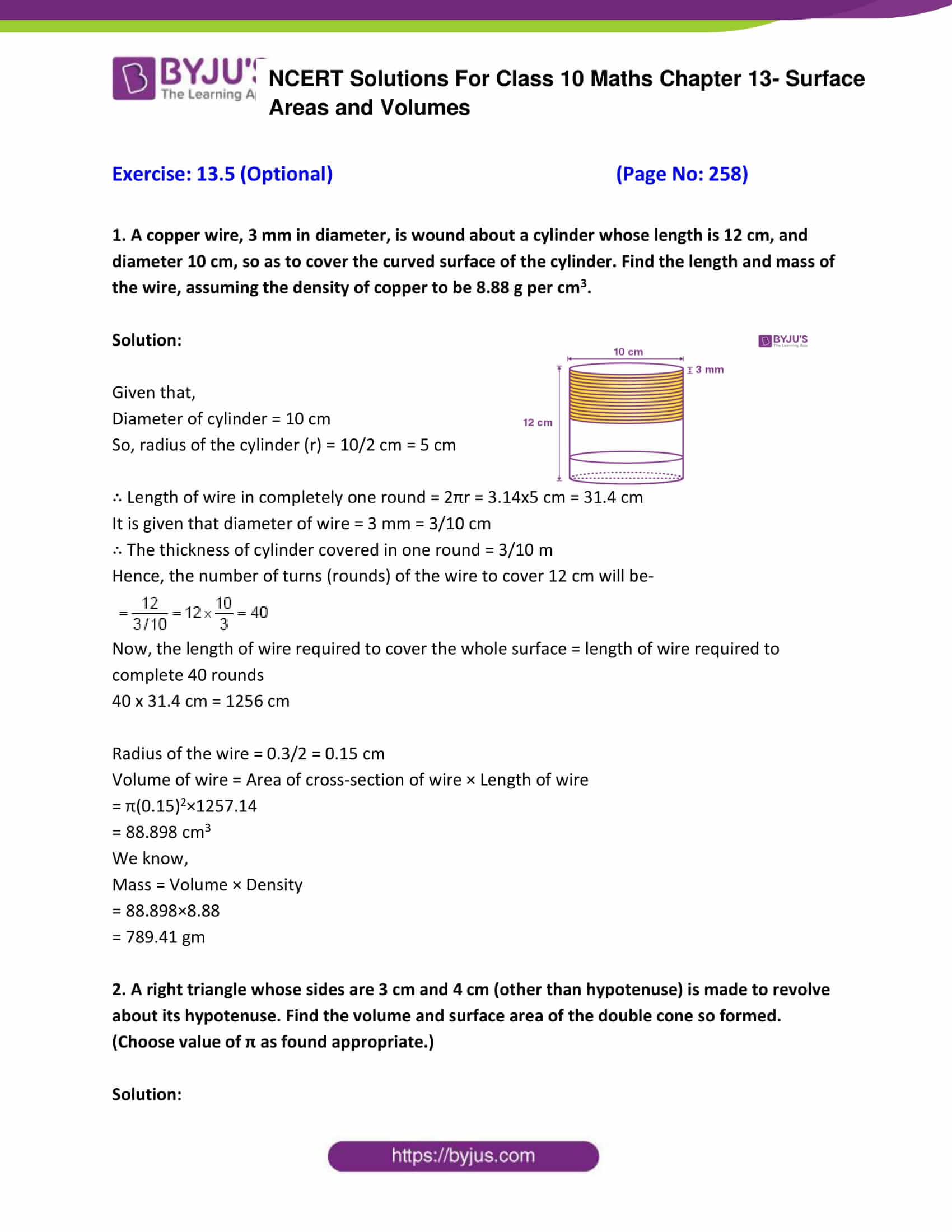 NCERT Solutions Class 10 Maths Chapter 13 Surface Areas and Volumes