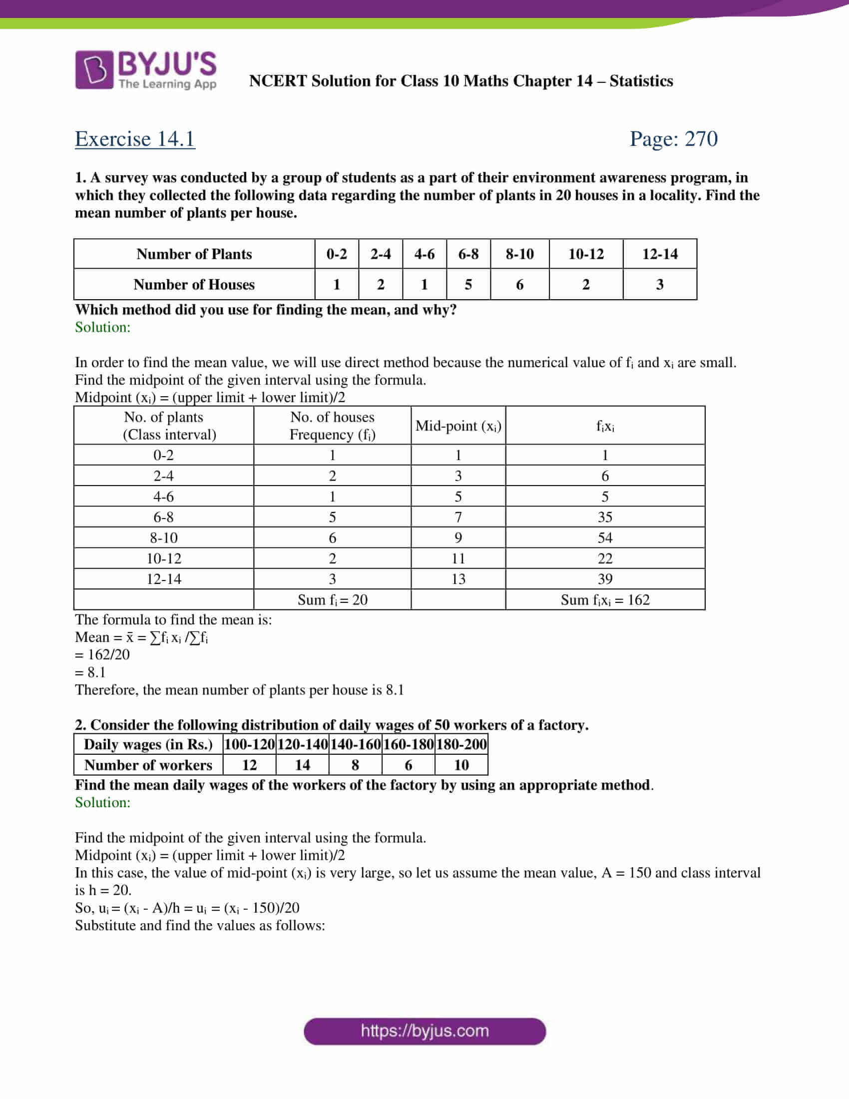NCERT Solutions Class 10 Maths Chapter 14 Statistics