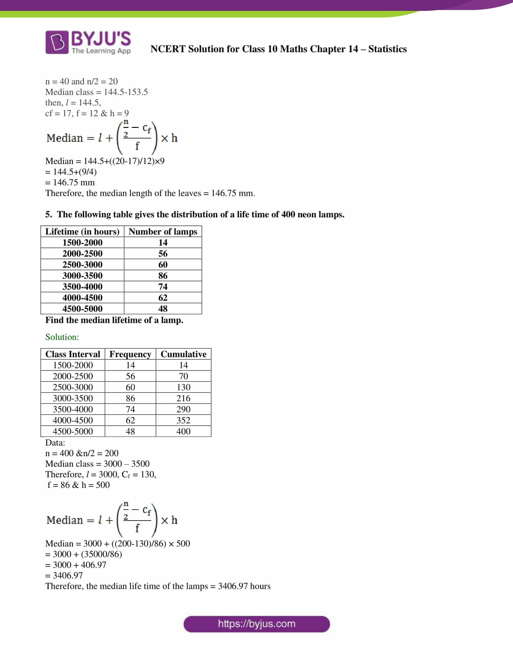 NCERT Solutions Class 10 Maths Chapter 14 Statistics