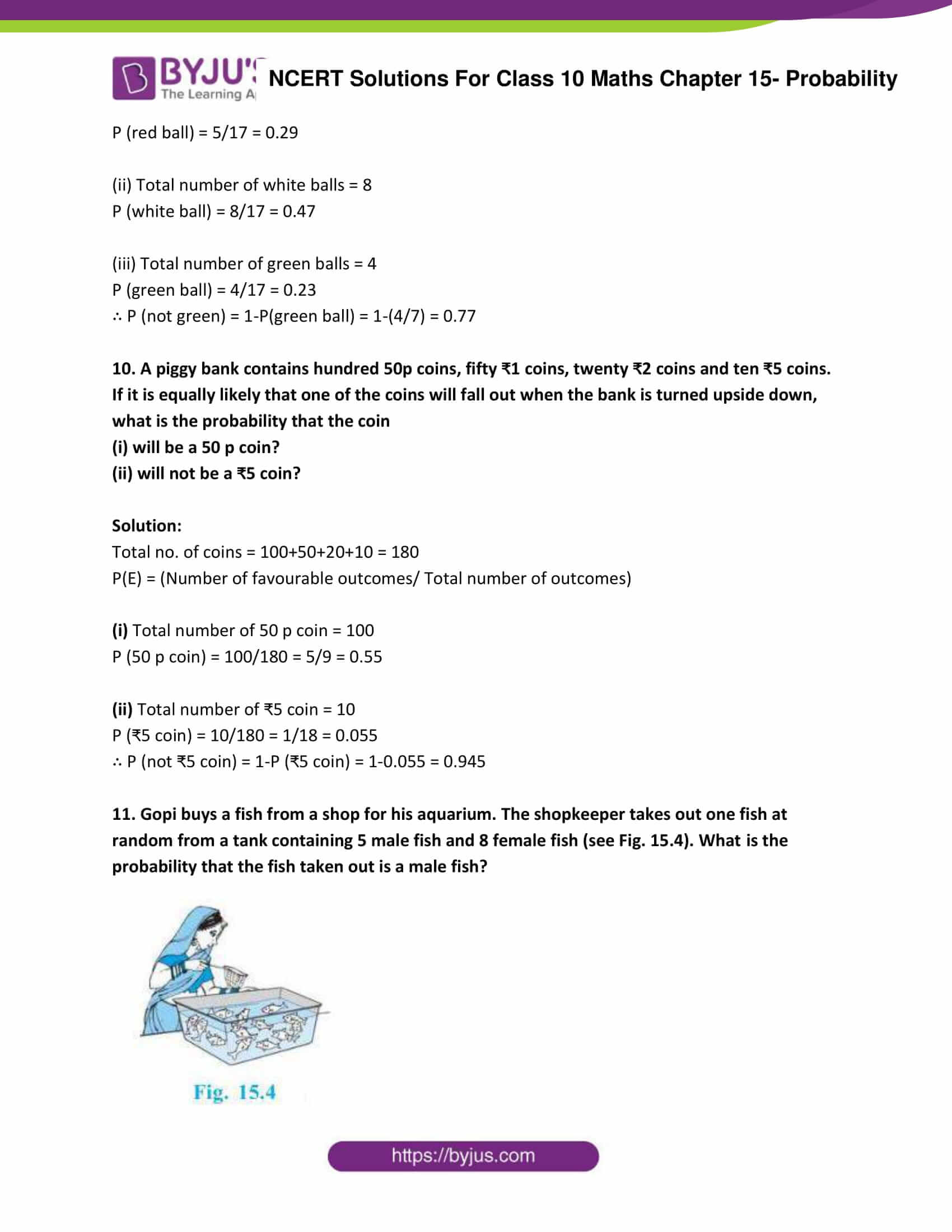 NCERT Solutions for Class 10 Maths Chapter 15 Probability
