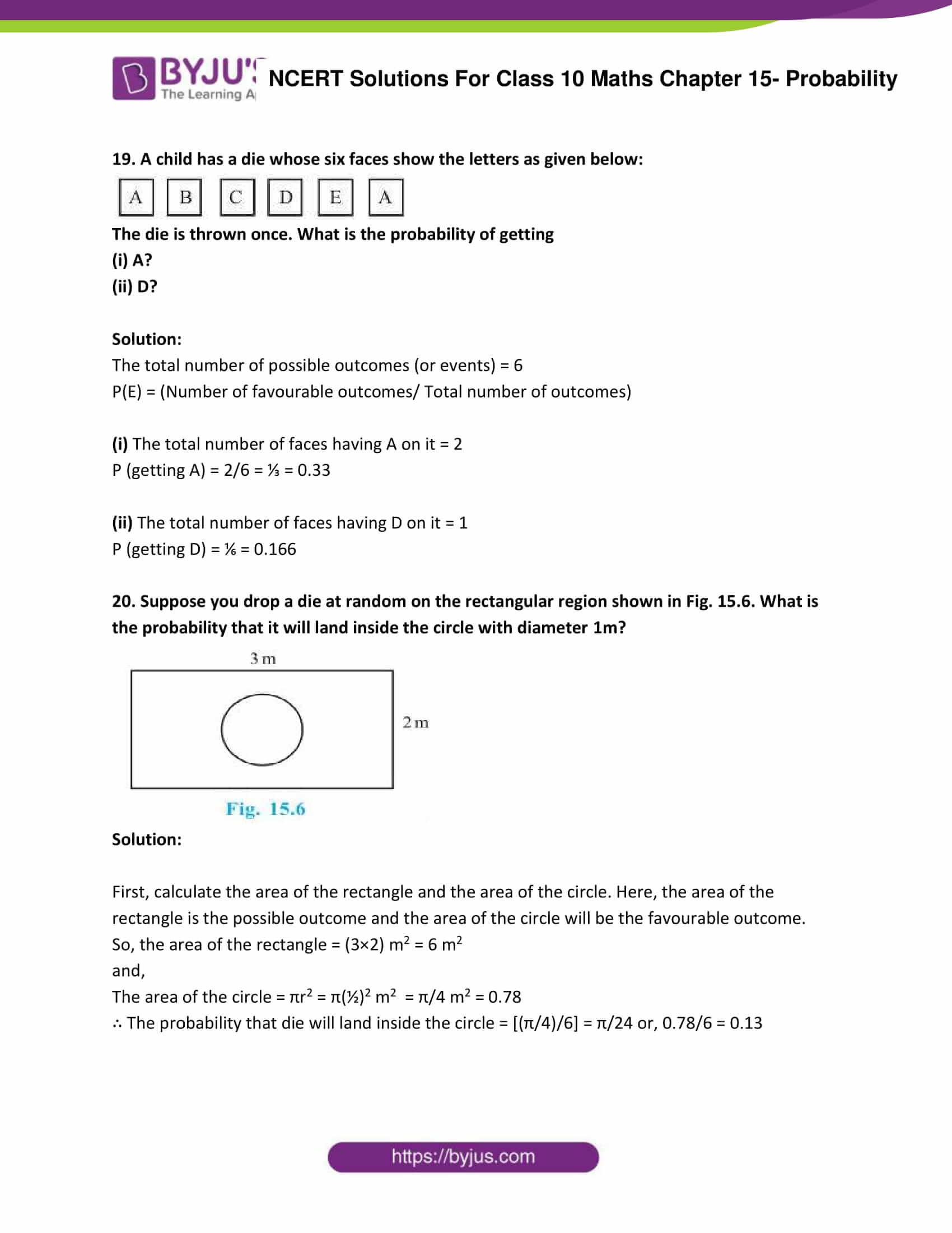 NCERT Solutions for Class 10 Maths Exercise 15.1 Chapter 15- probability
