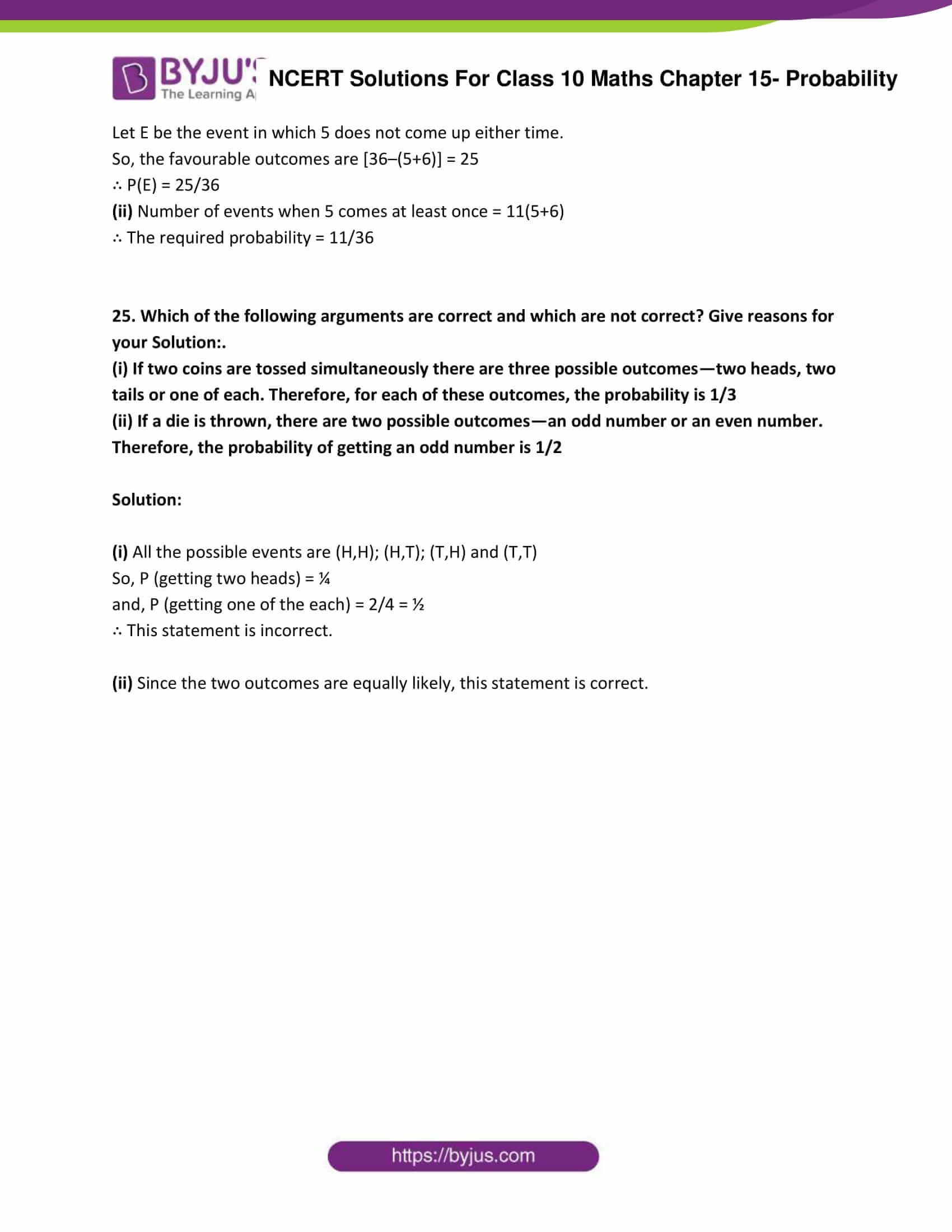 NCERT Solutions for Class 10 Maths Chapter 15 Probability