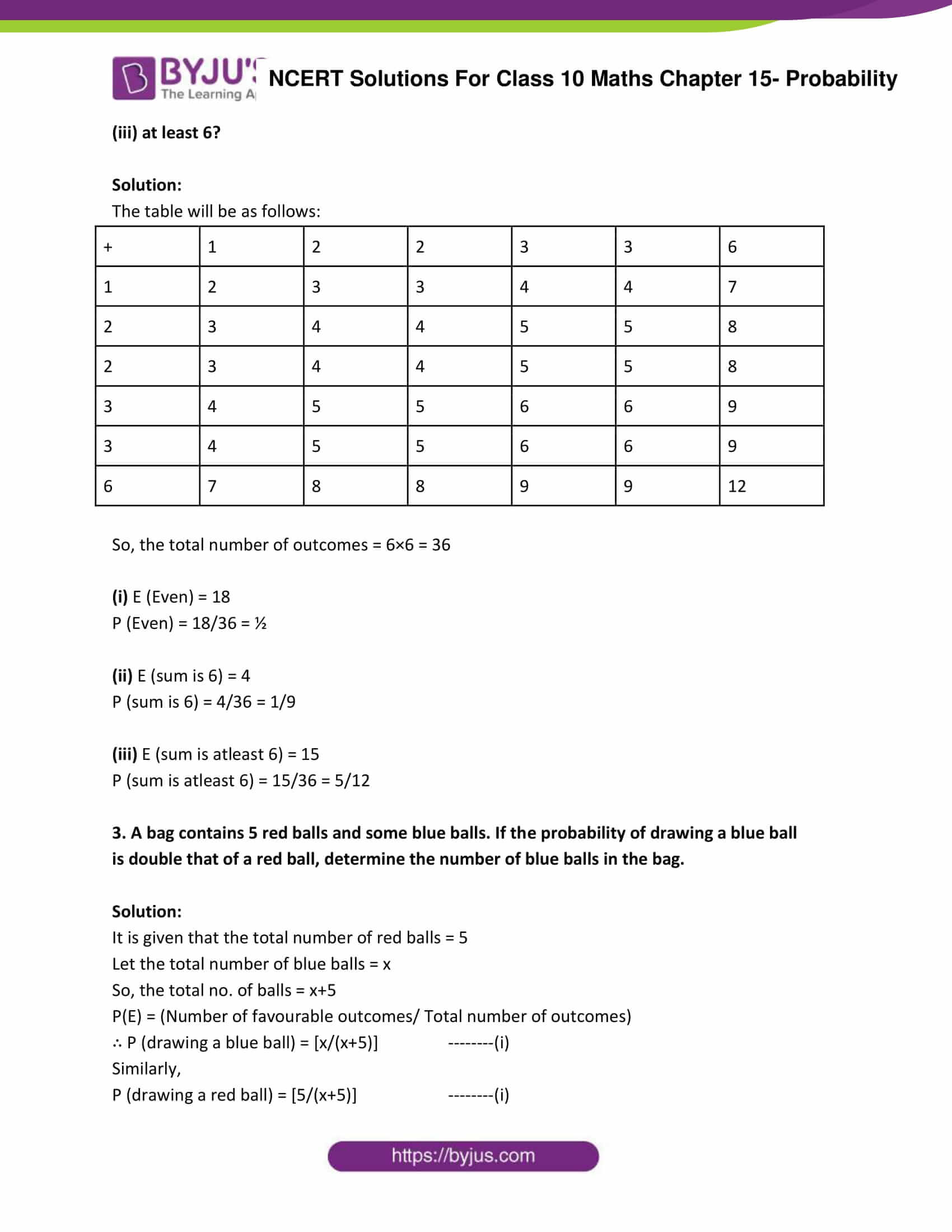 NCERT Solutions for Class 10 Maths Chapter 15 Probability