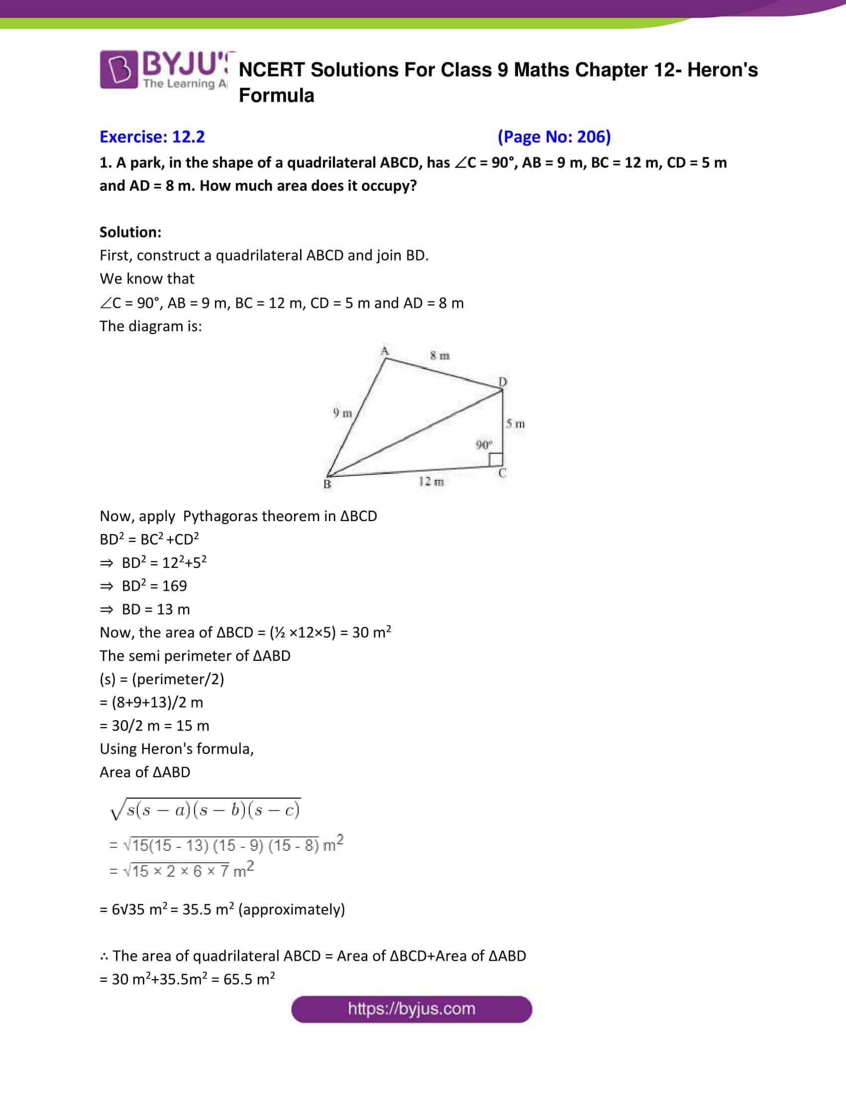 NCERT Solutions Class 9 Maths Chapter 12 Heron's Formula