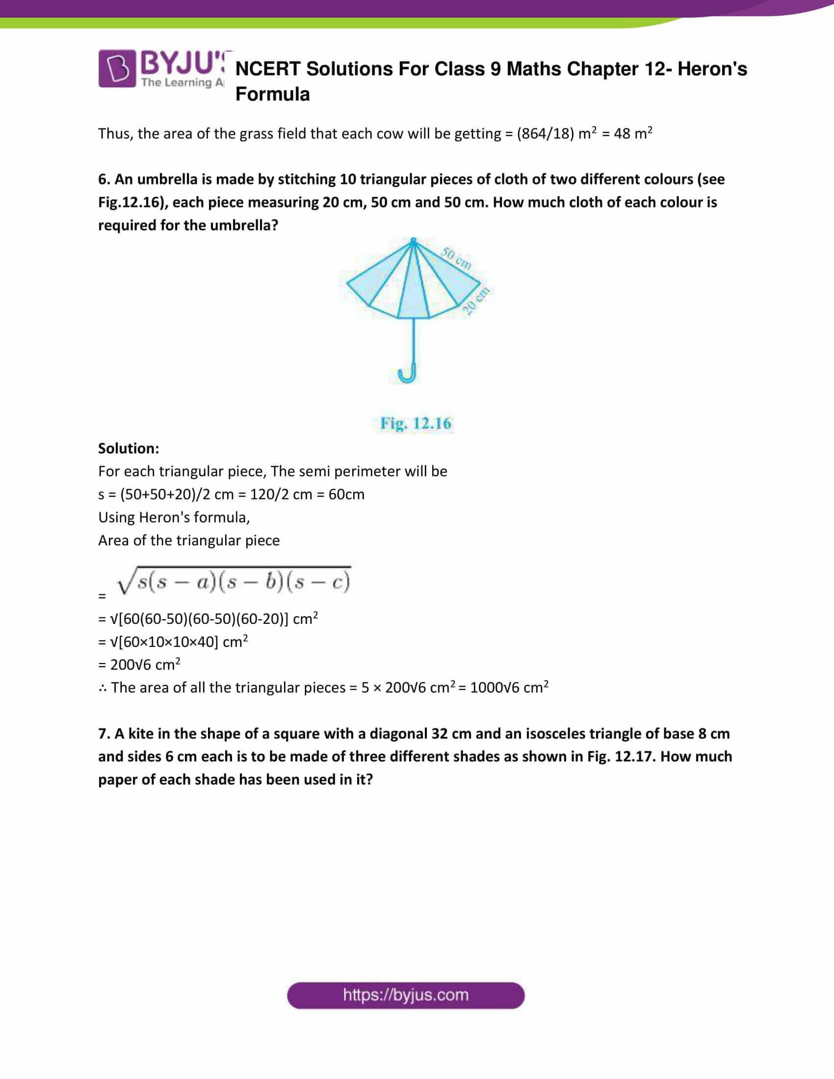 NCERT Solutions Class 9 Maths Chapter 12 Heron's Formula