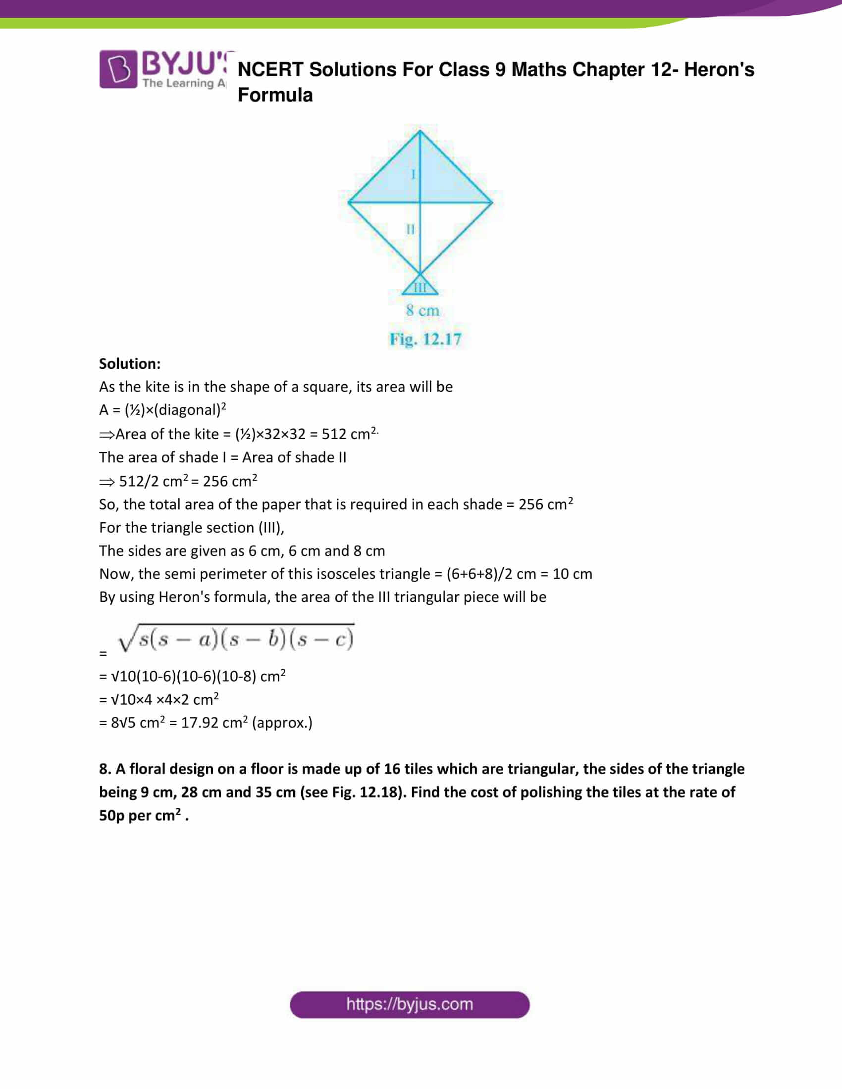 NCERT Solutions Class 9 Maths Chapter 12 Heron's Formula