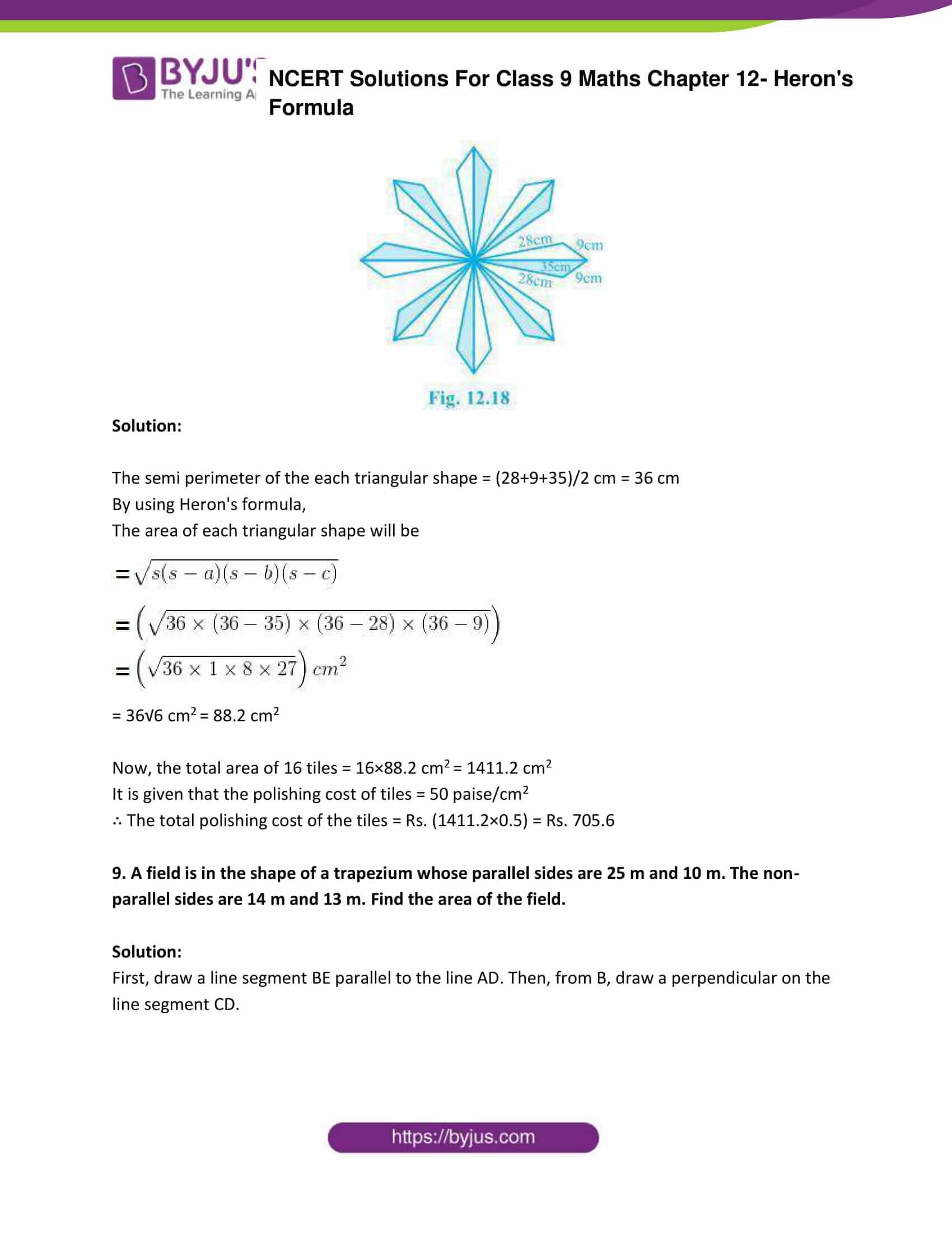 NCERT Solutions Class 9 Maths Chapter 12 Heron's Formula