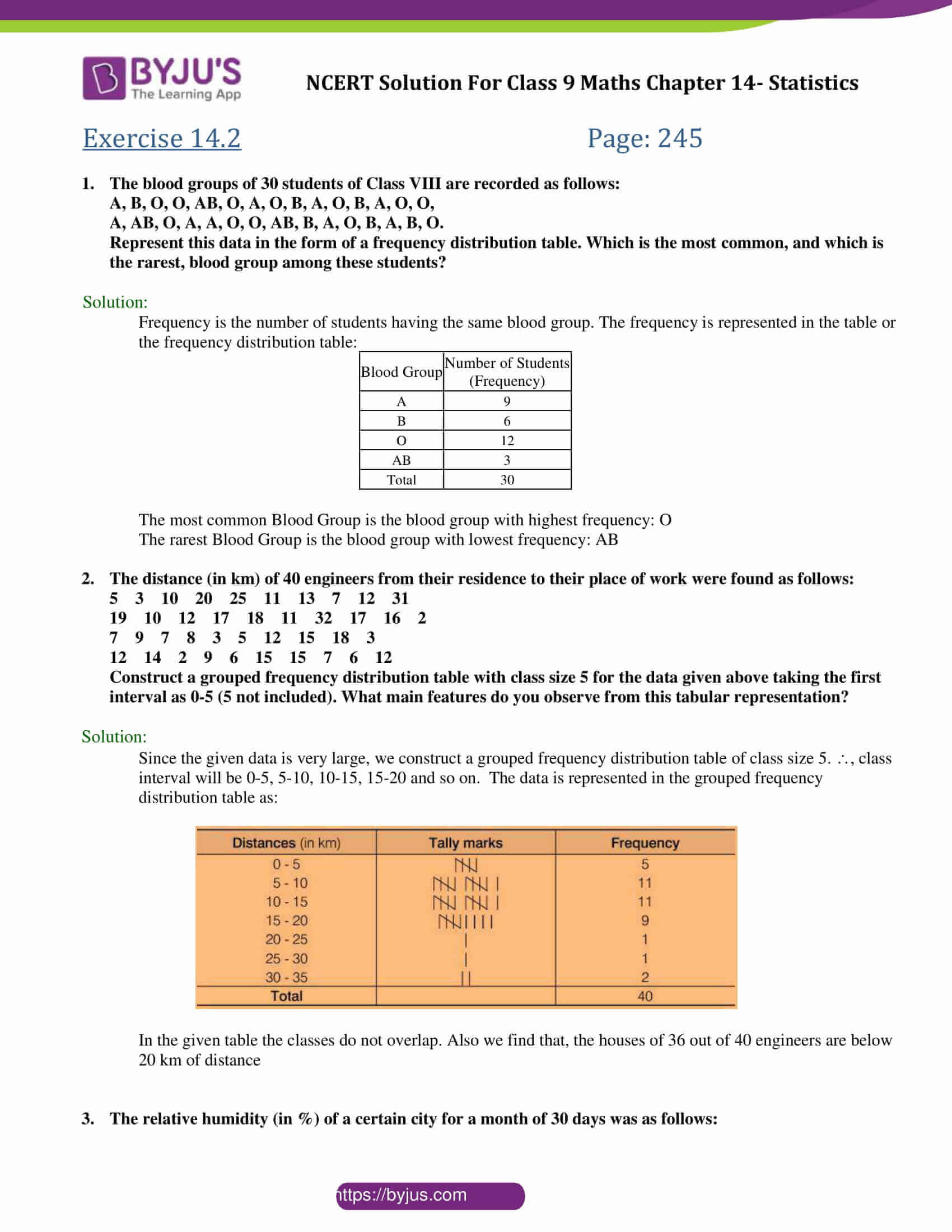 NCERT Solutions for Class 9 Maths Exercise 14.2 Chapter 14- statistics