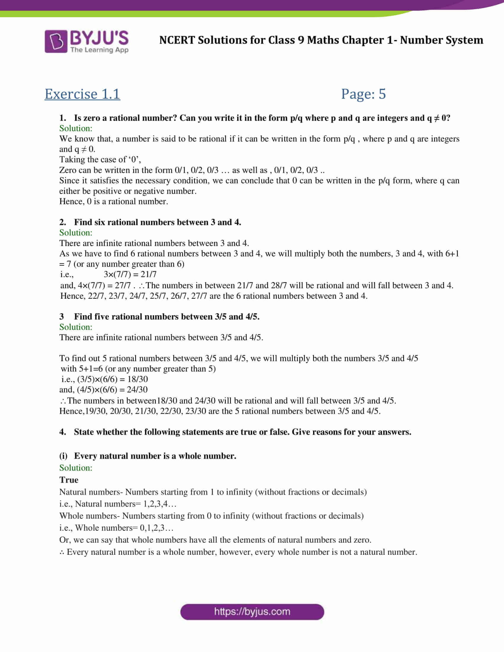 NCERT Solutions for Class 9 Maths Chapter 1 Number Systems