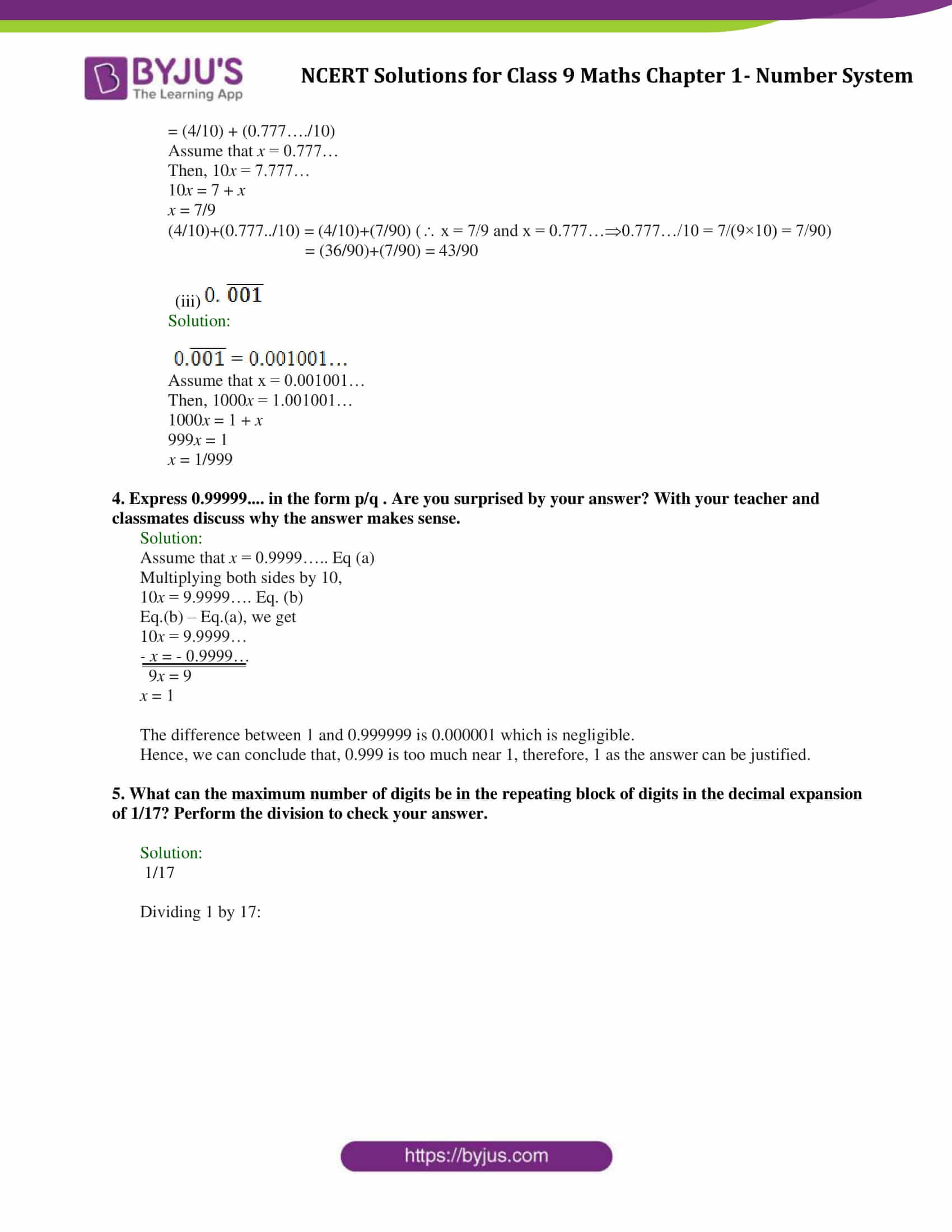 NCERT Solutions for Class 9 Maths Chapter 1 Number Systems