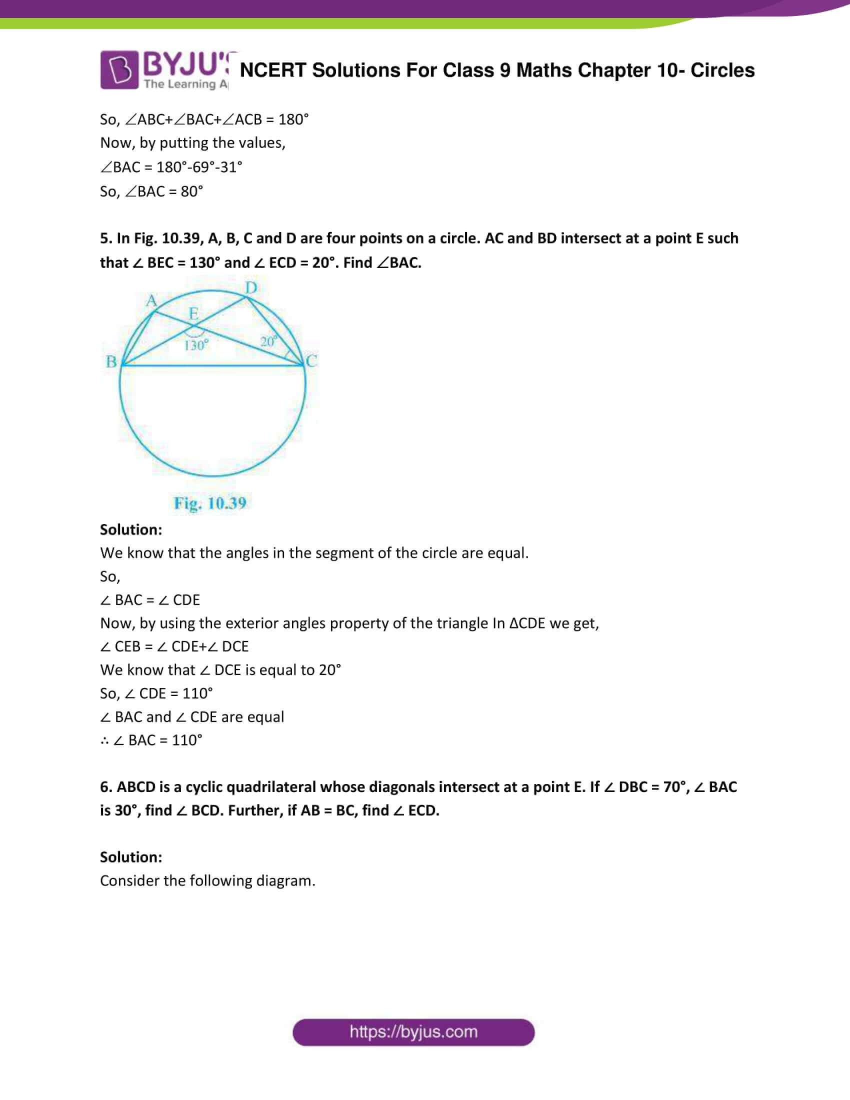 NCERT Solutions Class 9 Maths Chapter 10 Circles Free PDF Download