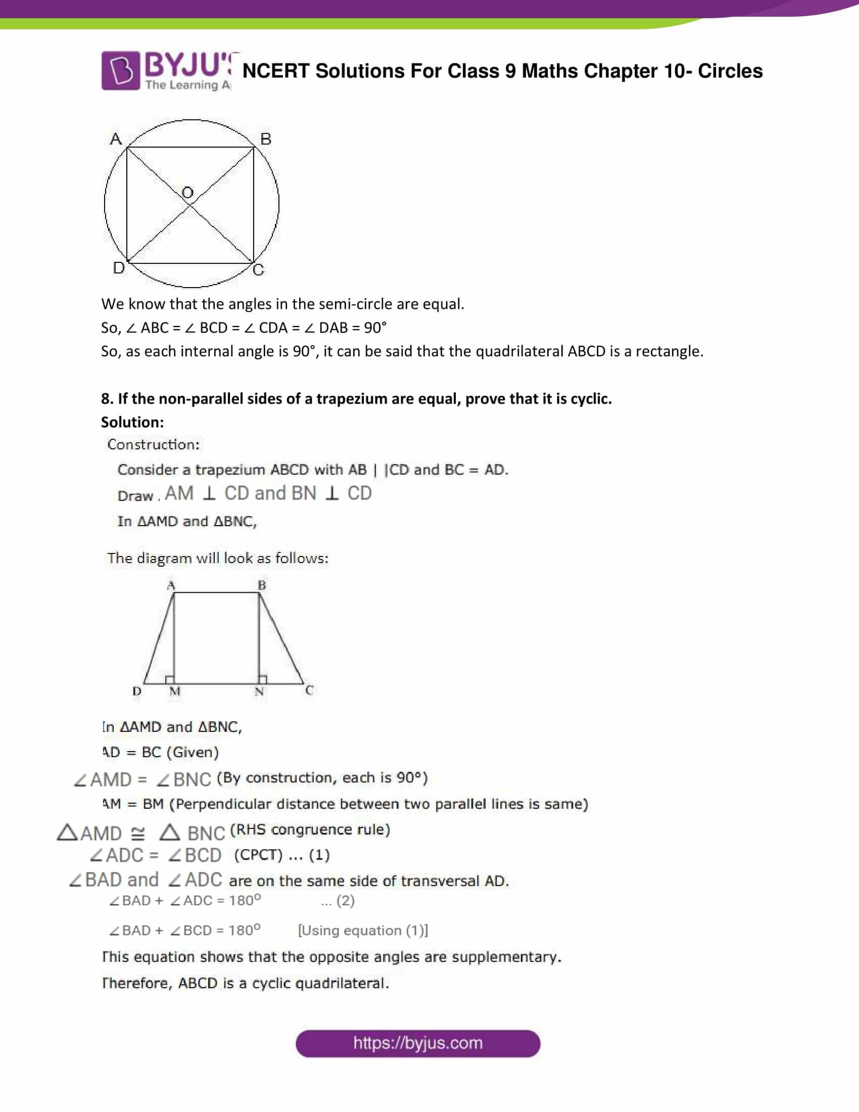 NCERT Solutions Class 9 Maths Chapter 10 Circles Free PDF Download