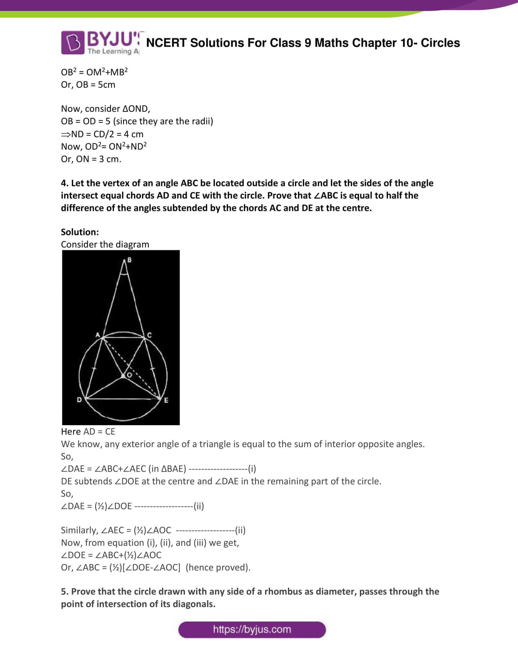 NCERT Solutions Class 9 Maths Chapter 10 Circles Free PDF Download